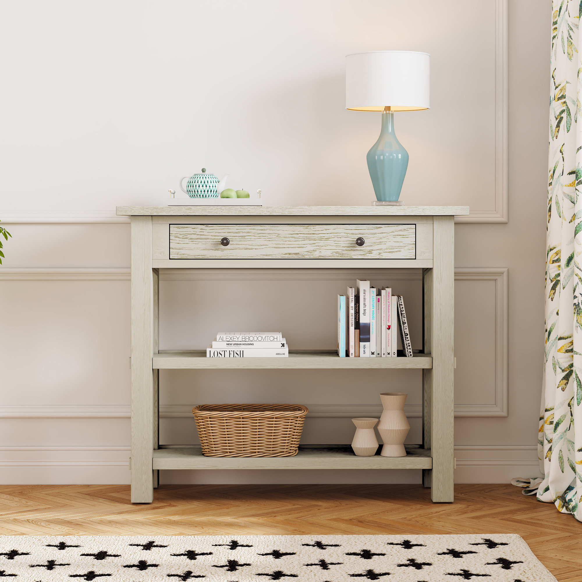 Beachcrest Home™ Retro Console Table with Two Sturdy Shelves, Aesthetic ...