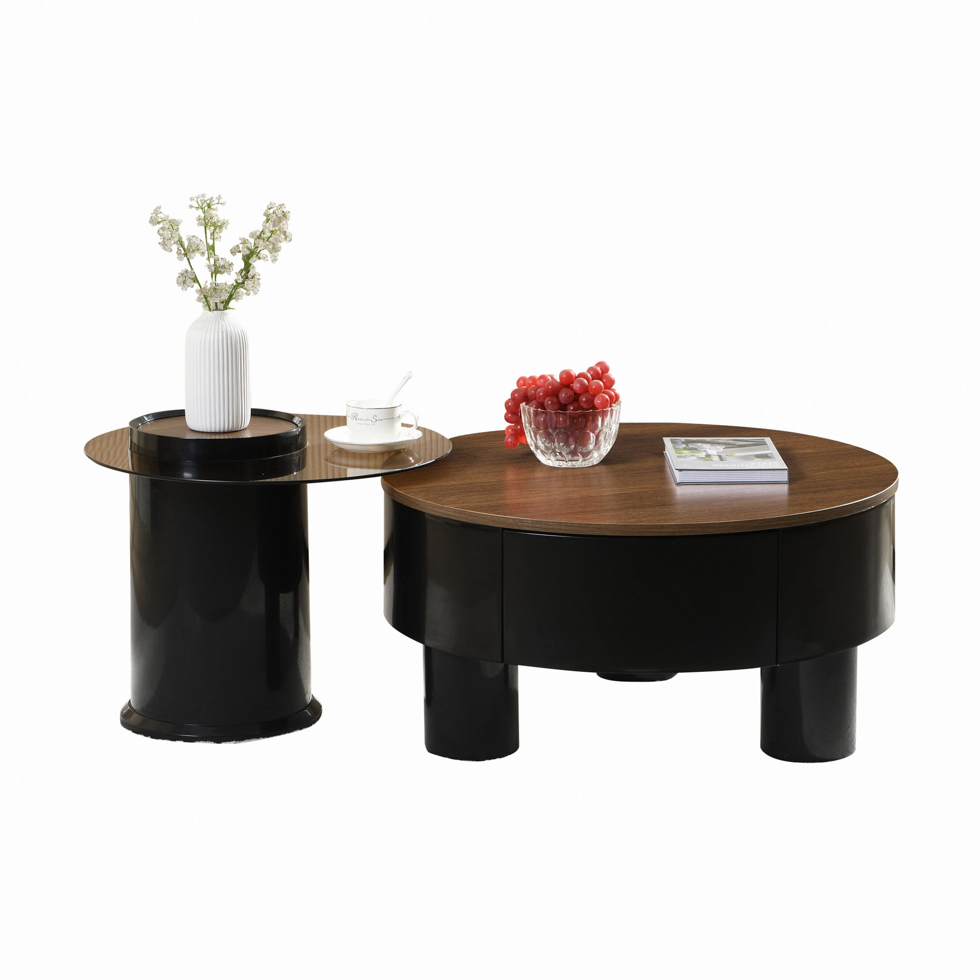 Ivy Bronx Round Nesting Coffee Table Set Of 2, Coffee Table With ...