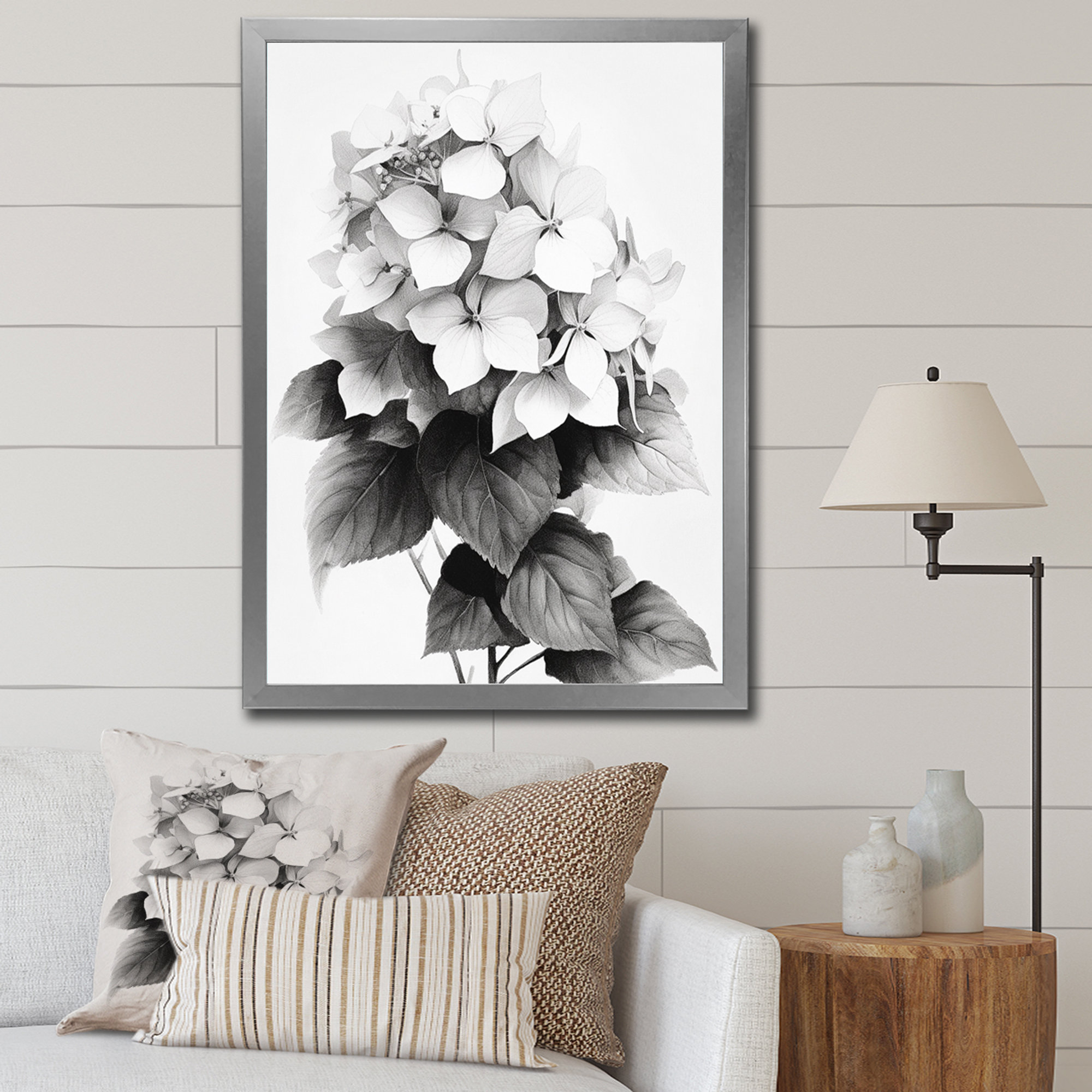 Latitude Run® Gray White Hydrangea Bloom IV On Canvas Print | Wayfair