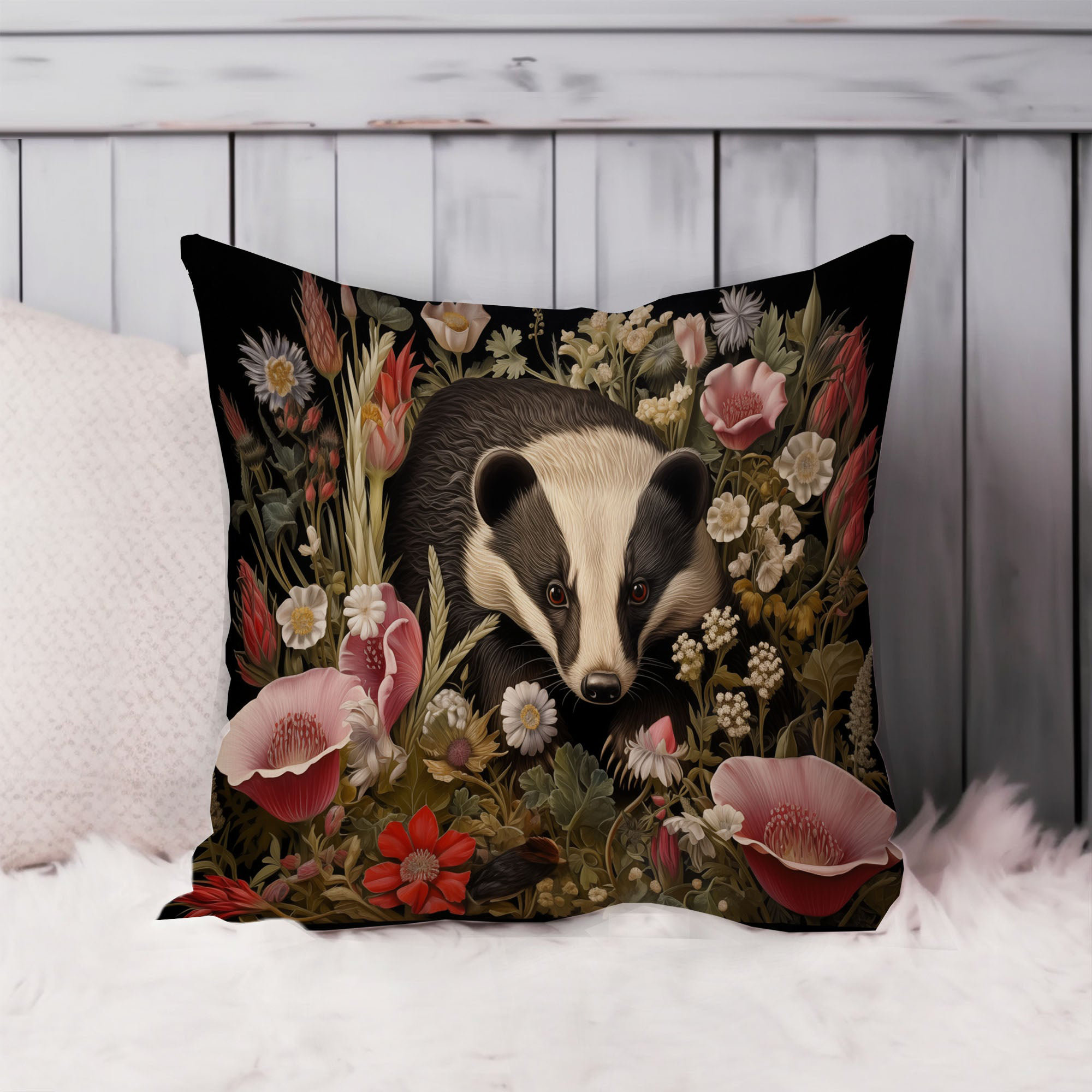 Ethan Taylor Animals William Morris Badger I Cottage Throw Pillow Cover ...