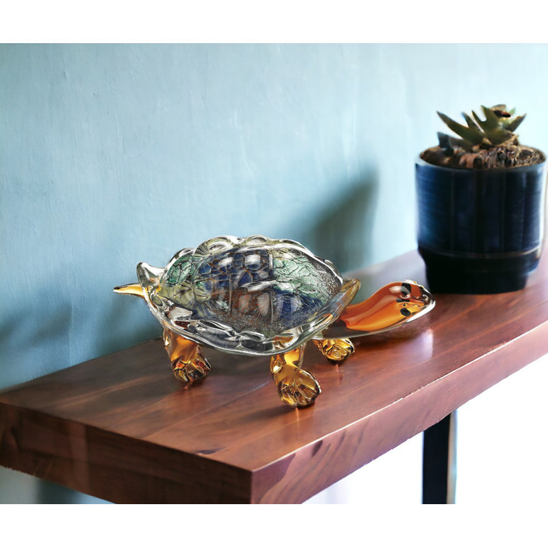 Bayou Breeze Angelita 7" Clear Brown and Green Murano Glass Turtle ...