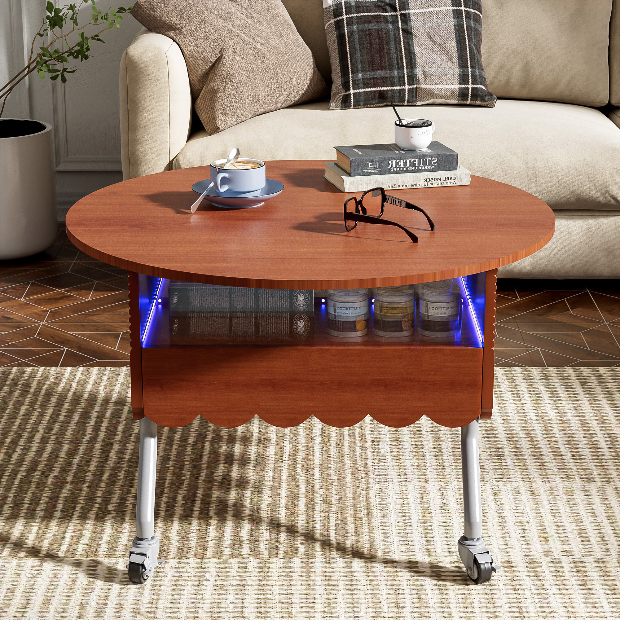 George Oliver Table basse ronde avec plateau relevable et roulettes ...