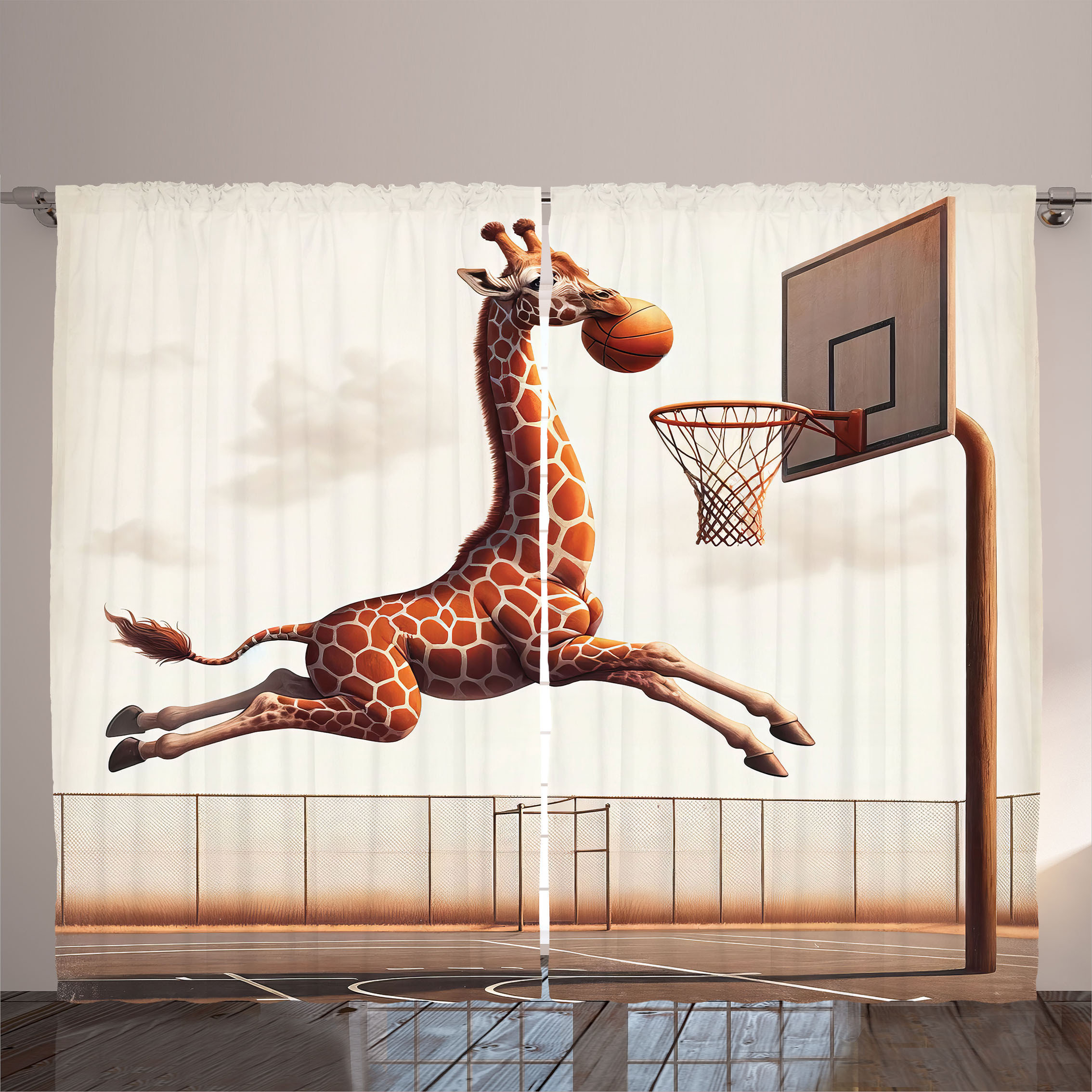 Ambesonne Curtains 2 Panel Set, Humor Funny Giraffe Dunk Cinnamon Off ...