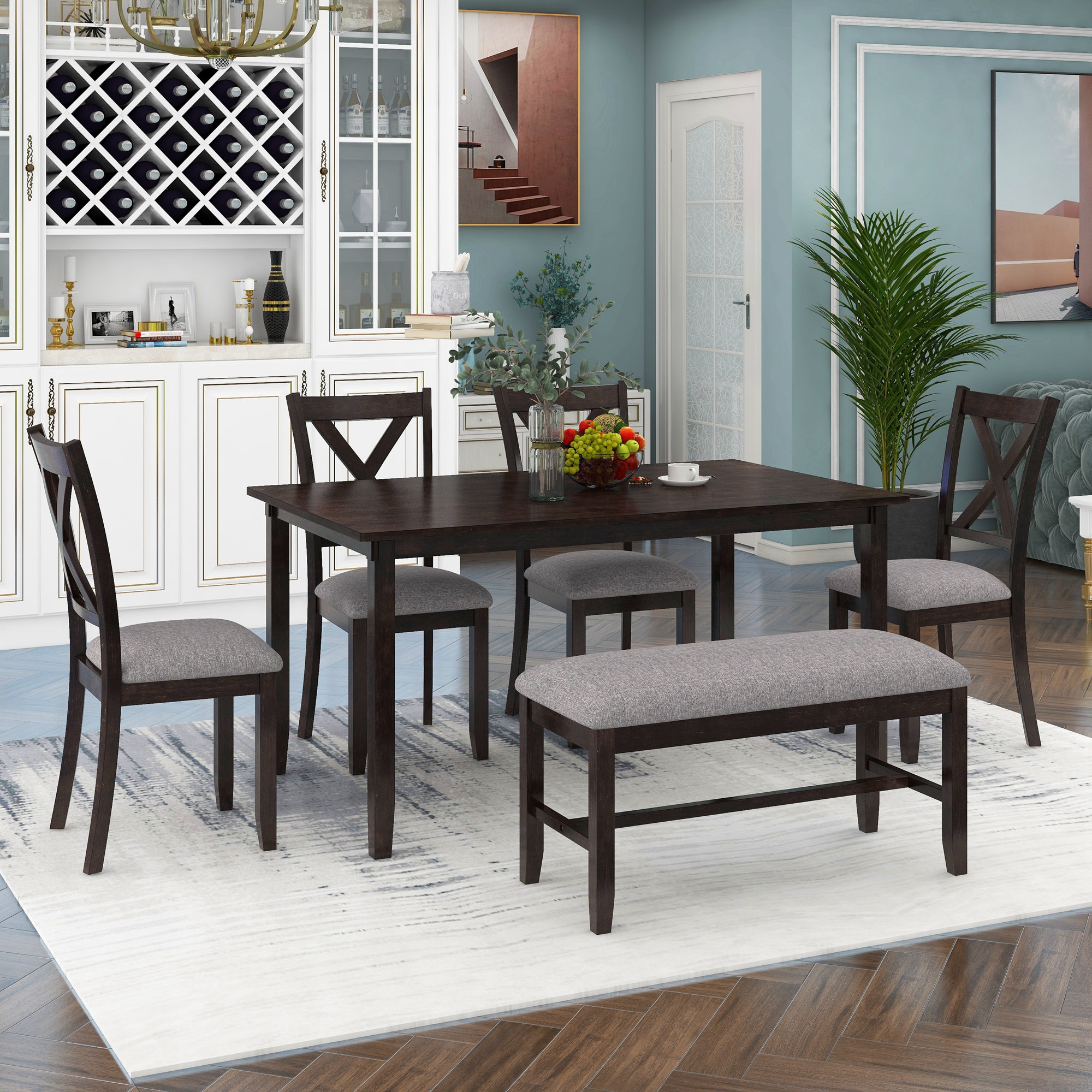 Gracie Oaks -piece Dining Table Set Solid Wood Elegant Rustic Design ...