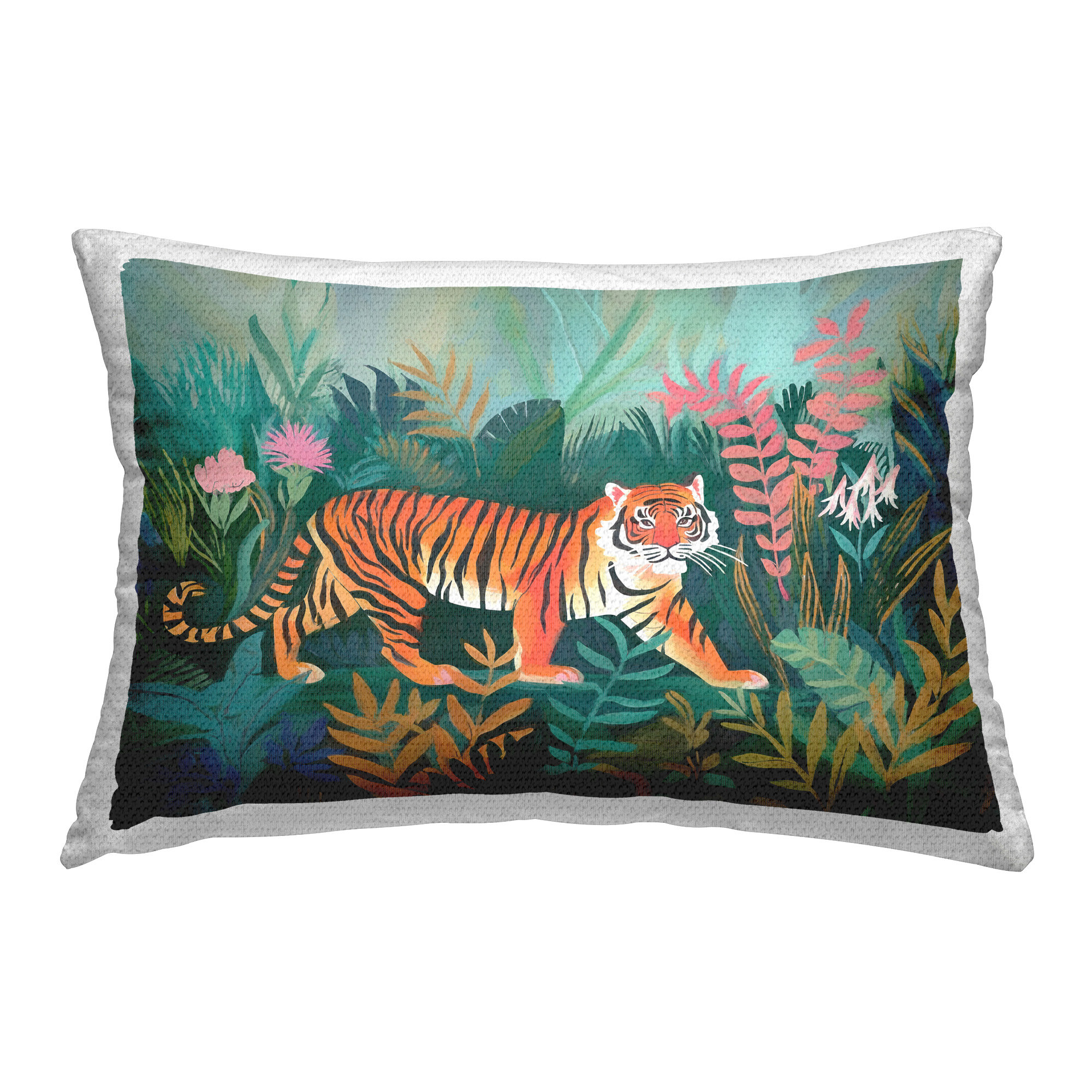 Stupell Industries Tiger in Jungle Leaves Printed Outdoor Throw Pillow ...