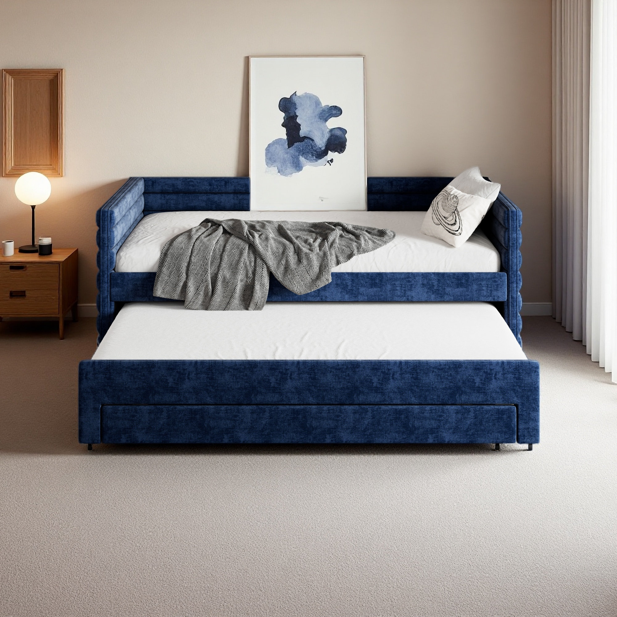 Latitude Run® Twin Size Upholstered Daybed With Trundle And 3 Storage ...