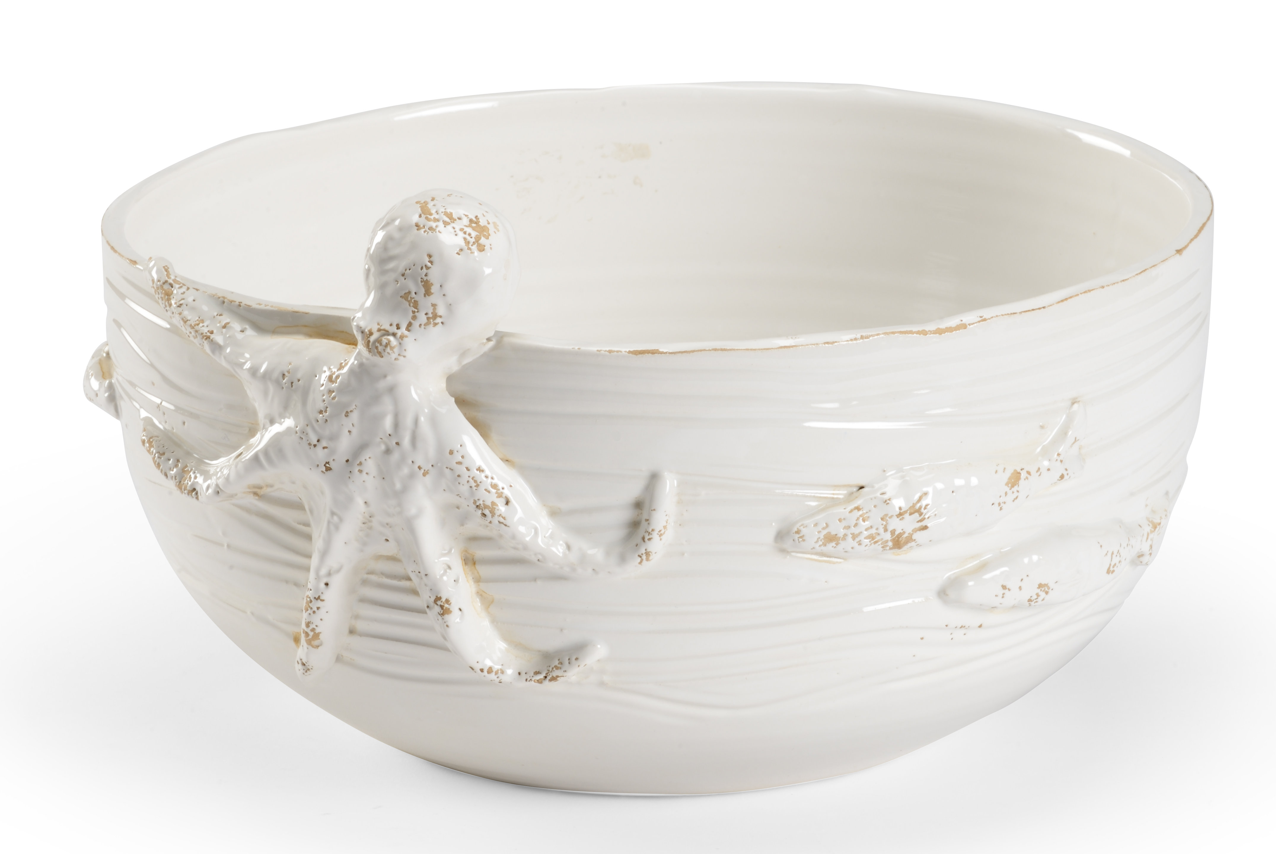 Wildwood Coastal La Mar Ceramic Decorative Bowl in White Glaze | Wayfair