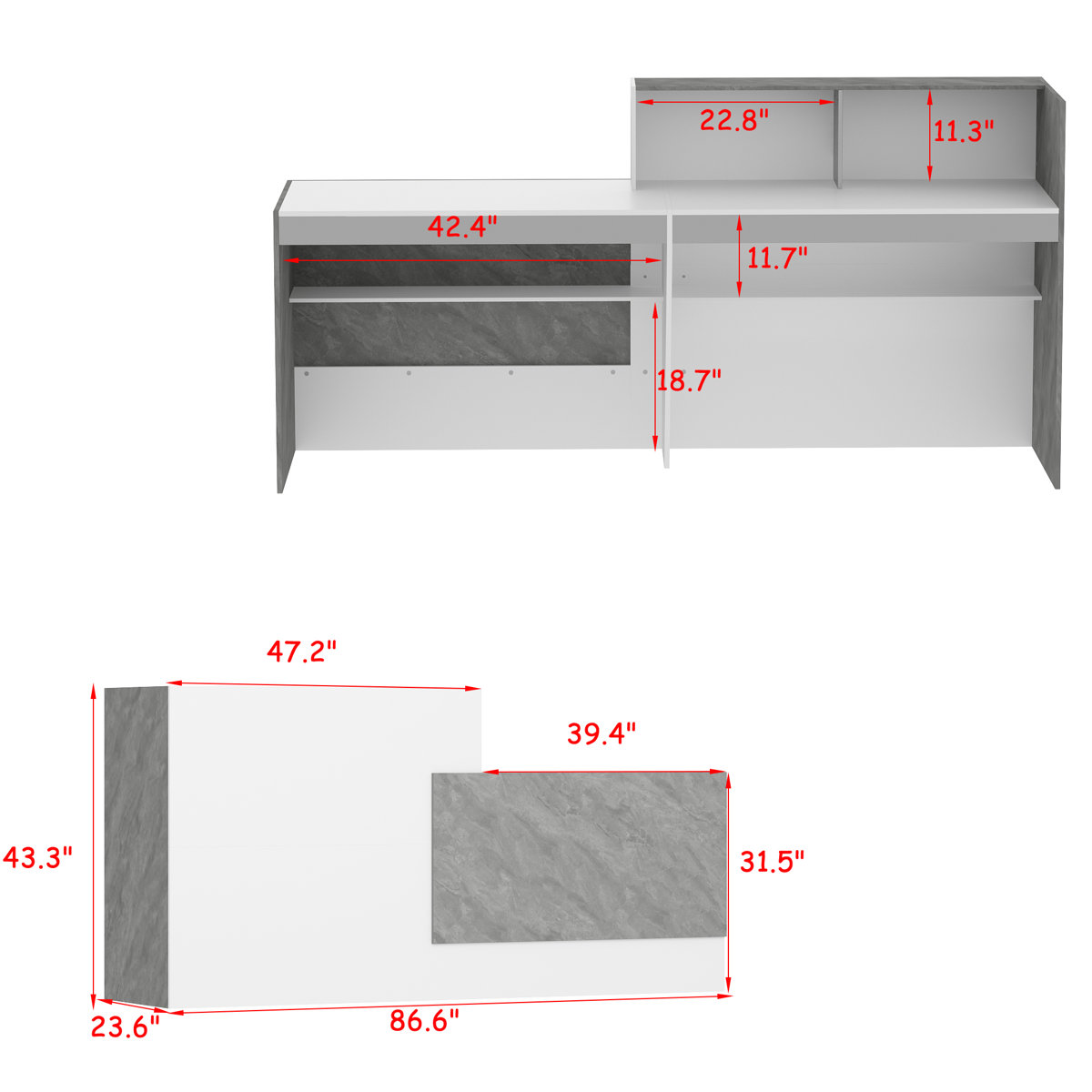 Wrought Studio 86.6'' W Rectangular Reception Desk With Open Shelves ...