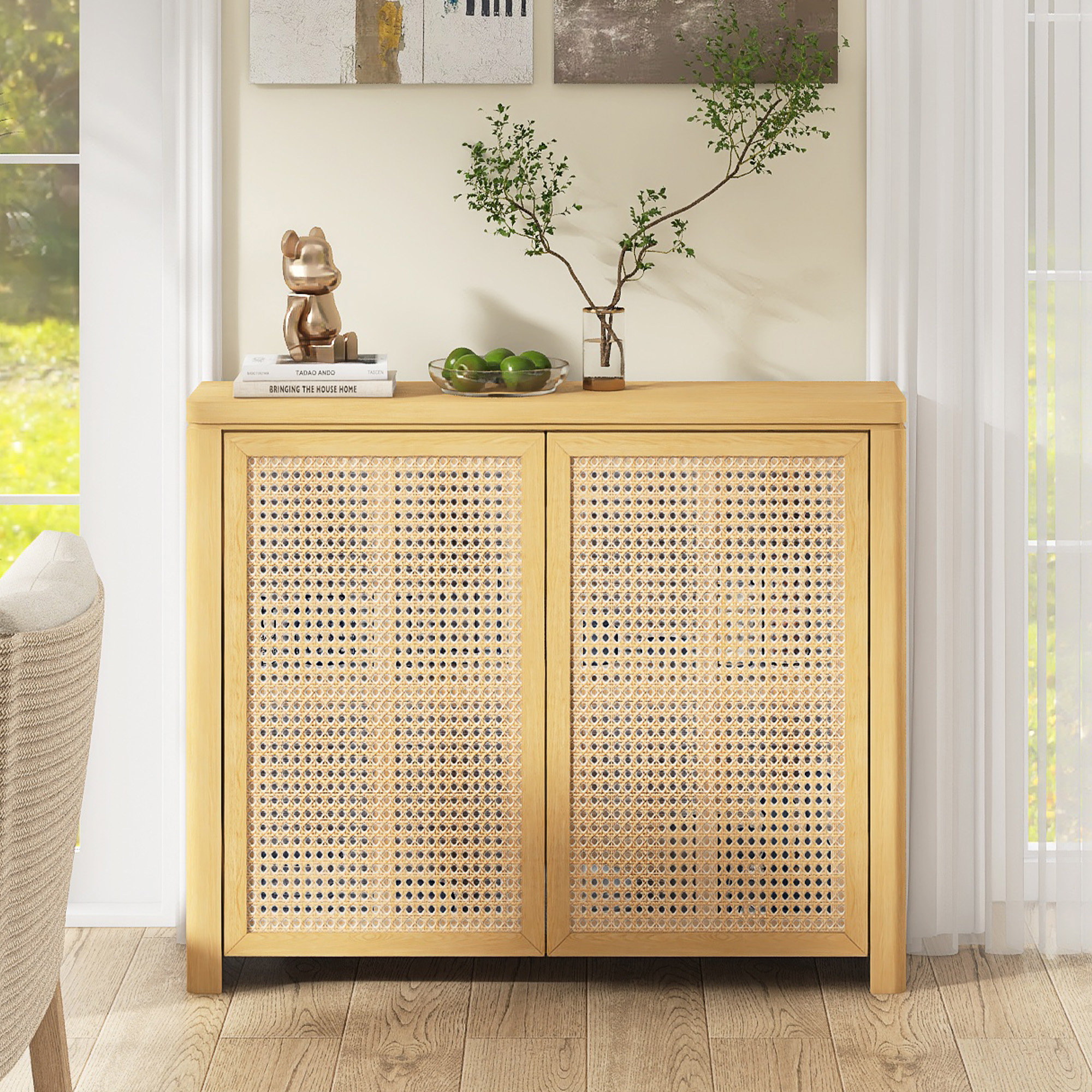Ebern Designs 39.4" W Mid Century Modern Rattan Sideboard With Shelf,2 ...