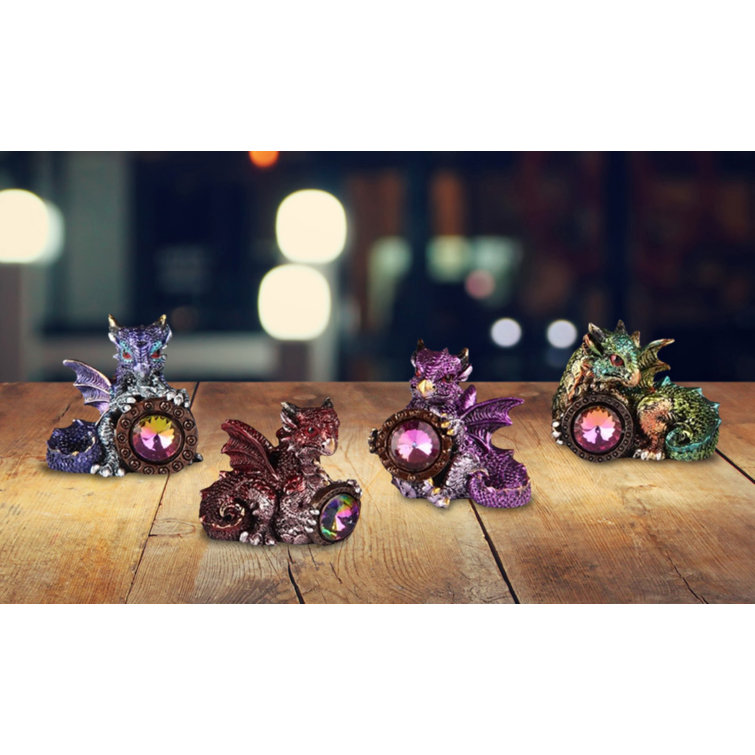 Trinx 4-Piece Mini Dragon With Jewel Set 2.25" H Blue, Purple, Red ...