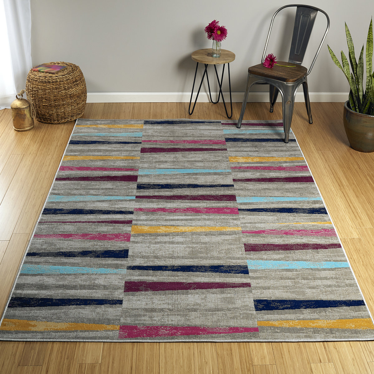 Brayden Studio® Hartung Gray/Navy/Pink Indoor/Outdoor Area Rug ...