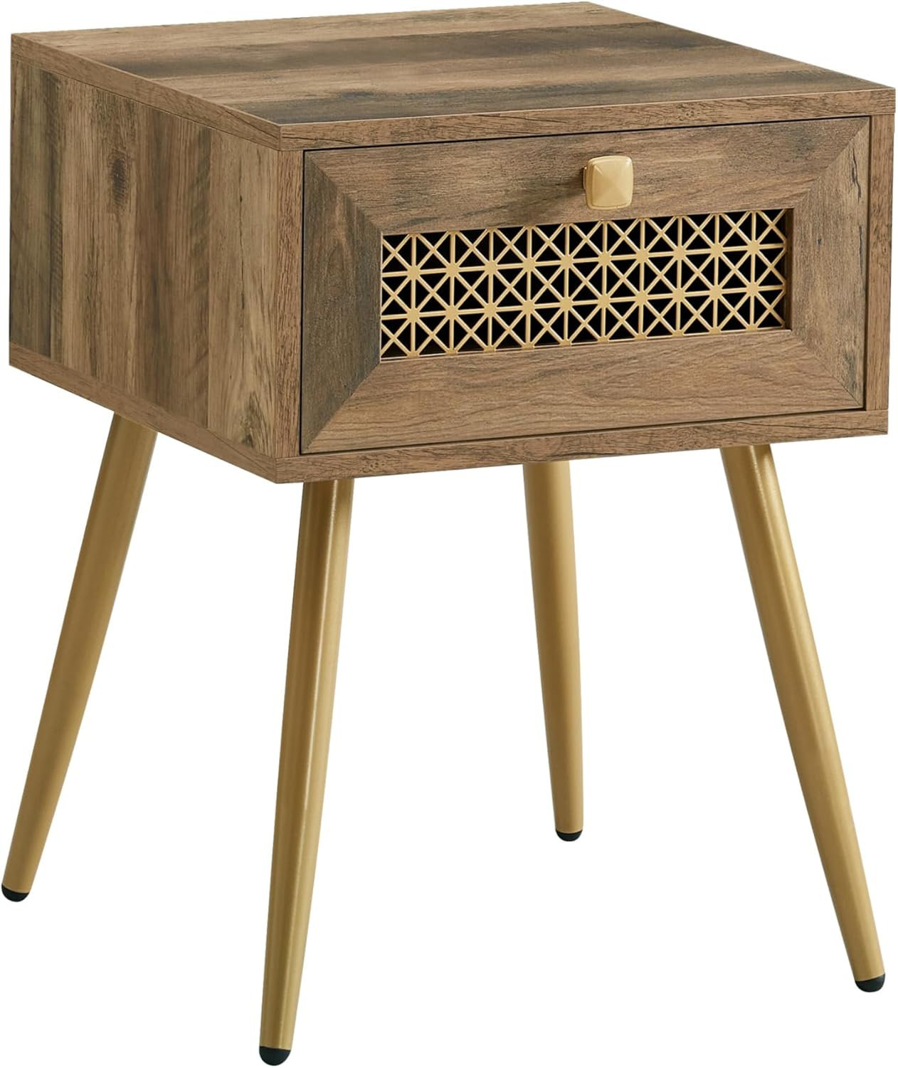 Dakota Fields Rustic Oak End Table With Drawer, Boho Style Wood ...