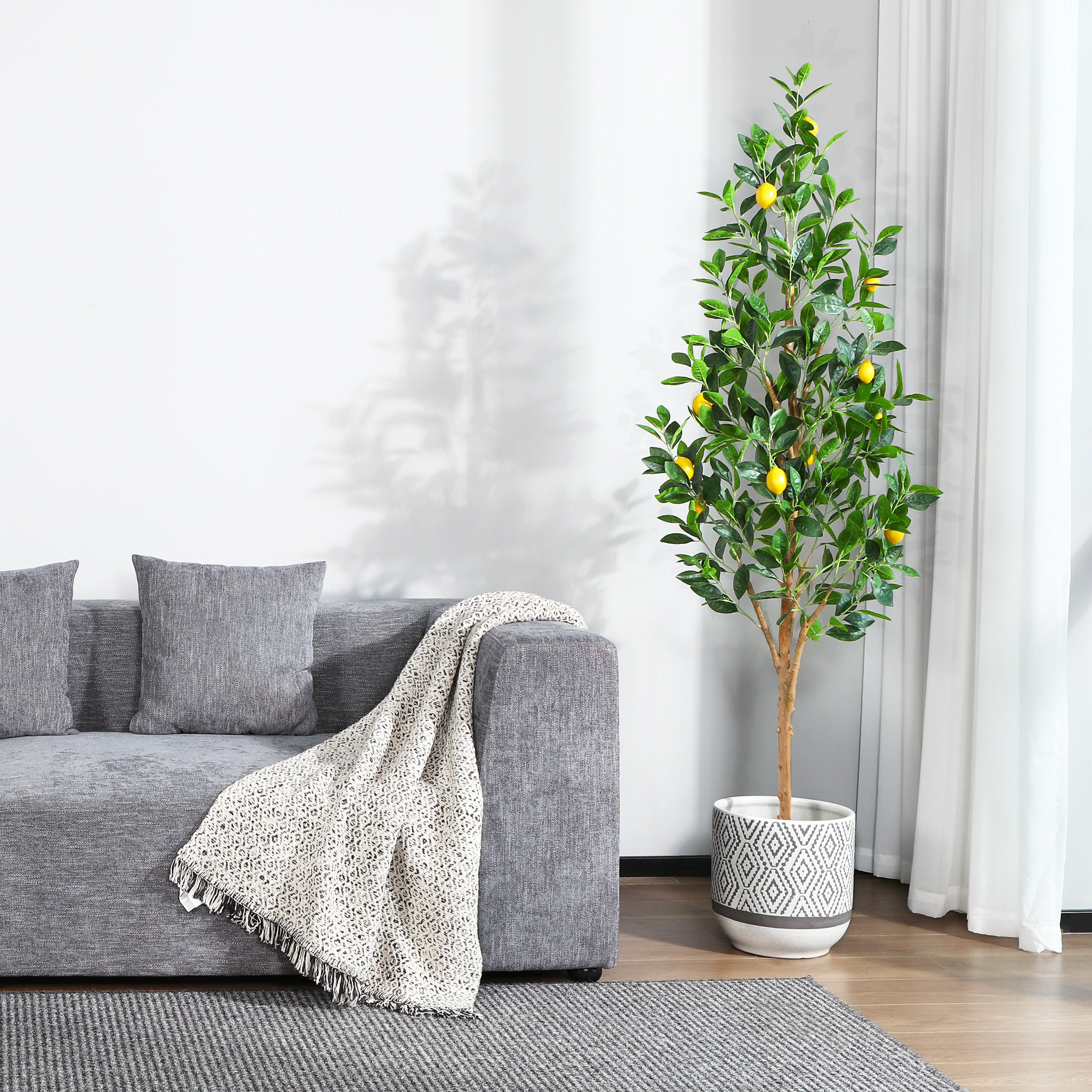 Primrue Adcock Faux Lemon Tree in Pot with Realistic Leaves and Natural ...