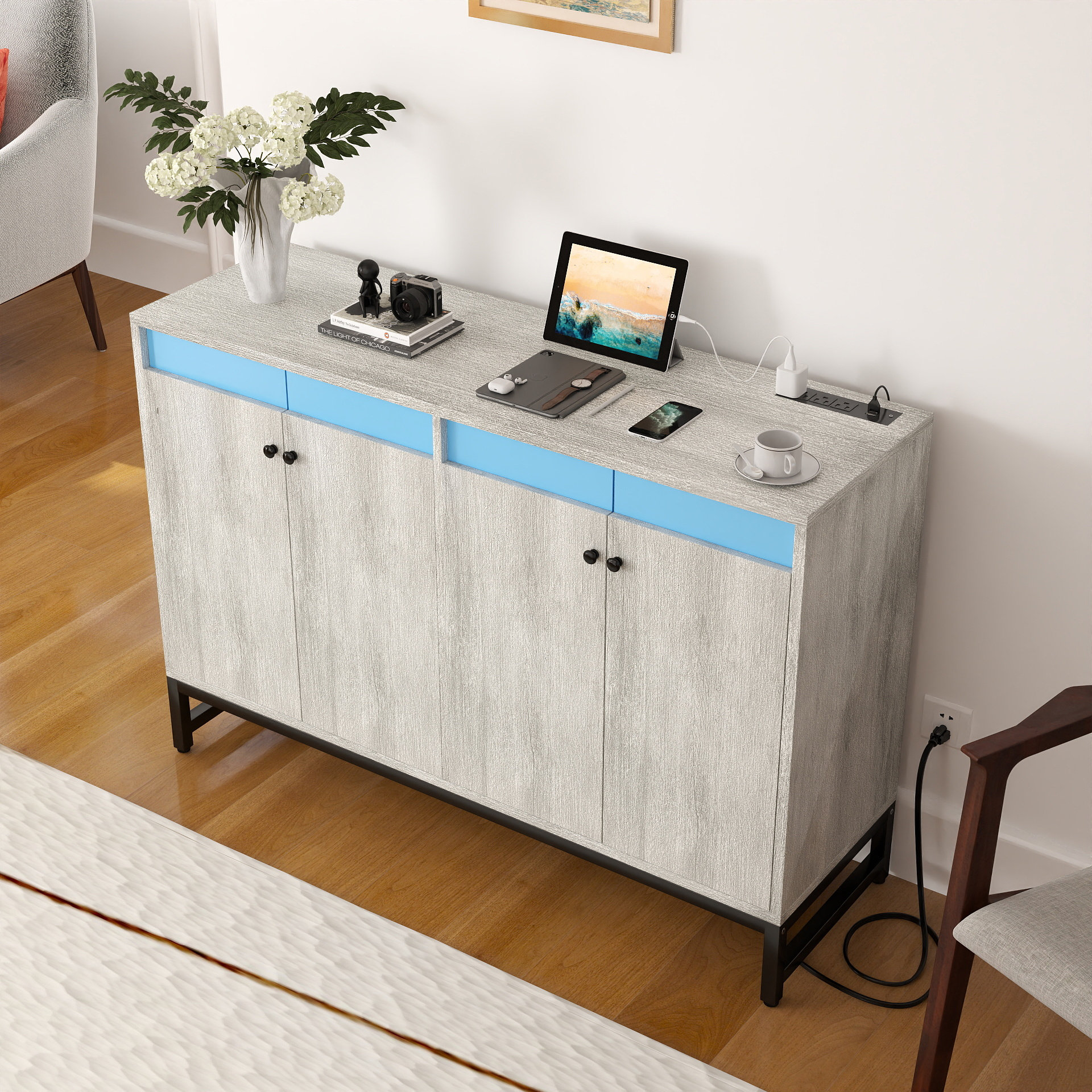 Wrought Studio Lakeela Accent Cabinet with Power Outlet,Storage Cabinet ...