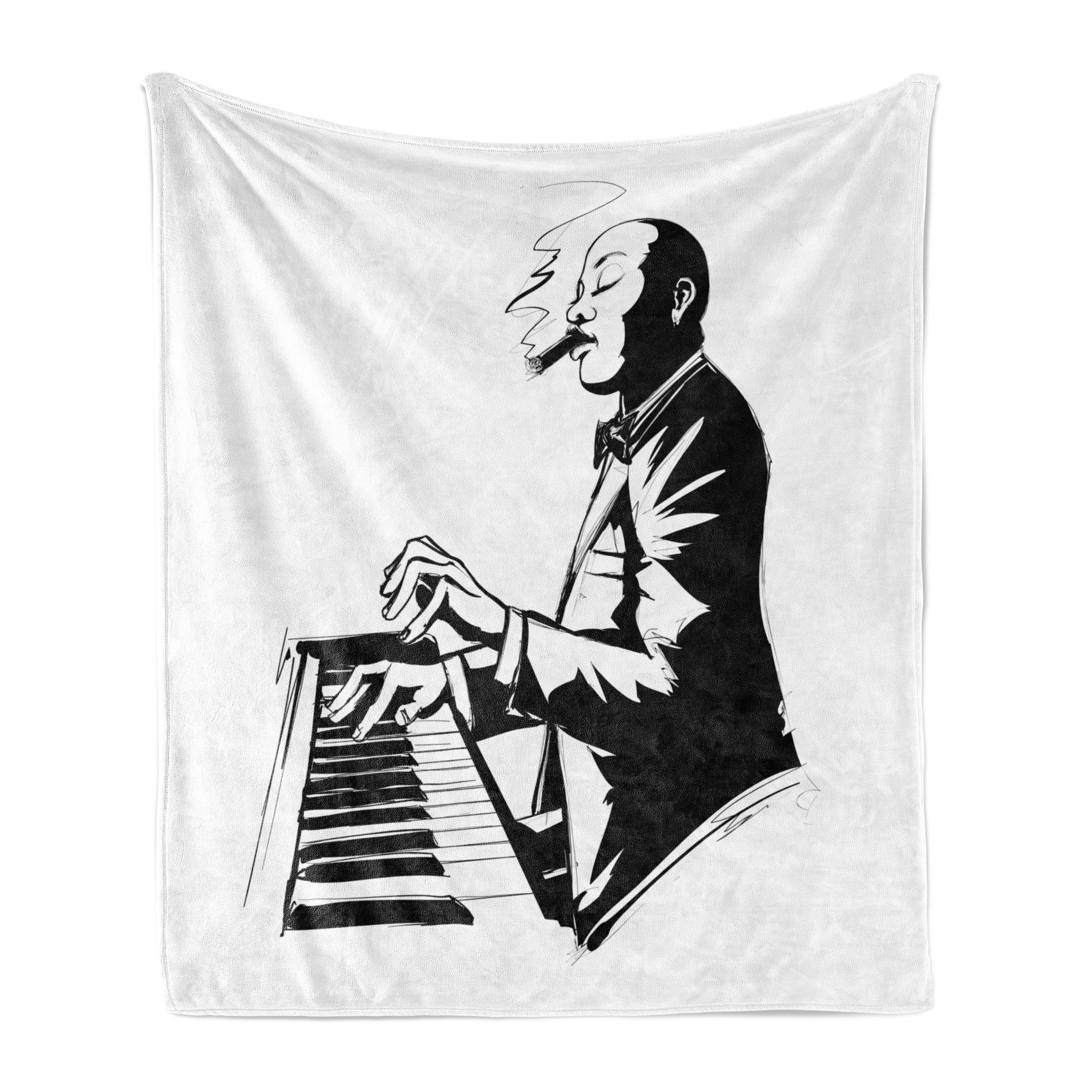 Ambesonne Cigar Fleece Throw Blanket Jazz Pianist Sketch Art Black and ...
