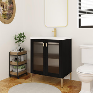 Mercer41 Izaaz 28'' Single Freestanding Bathroom Vanity with Ceramic ...