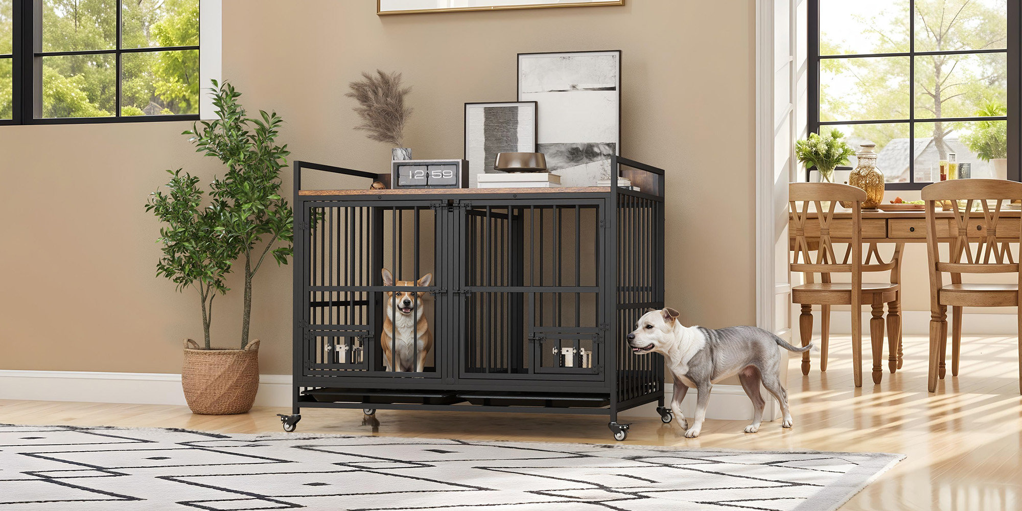Archie & Oscar™ Adjustable Heavy-Duty Dog Crate with Swiveling Feeding ...
