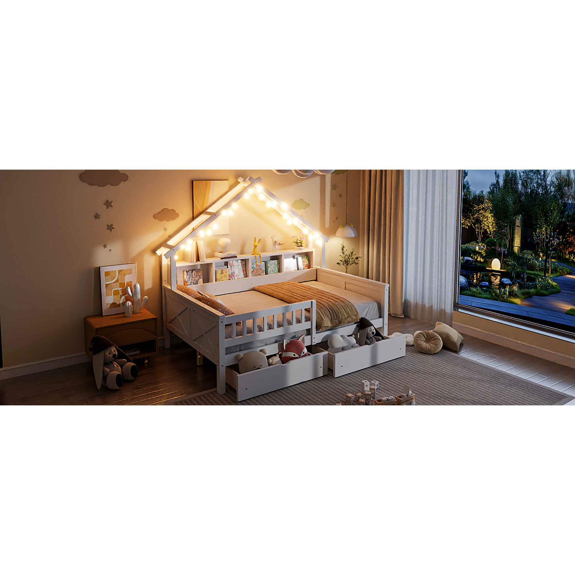 One Allium Way House Bed With Led Lights For Kids - Solid Wood & Mdf ...