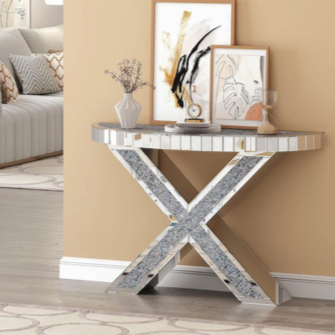 WANDINGT Tall Console Table Mirrored Furniture Diamond Crushed Glass ...
