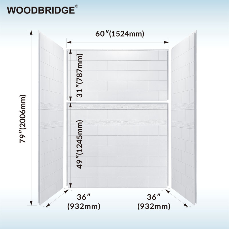 WoodBridge Solid Surface Shower Wall Panel Surround, High Gloss White ...