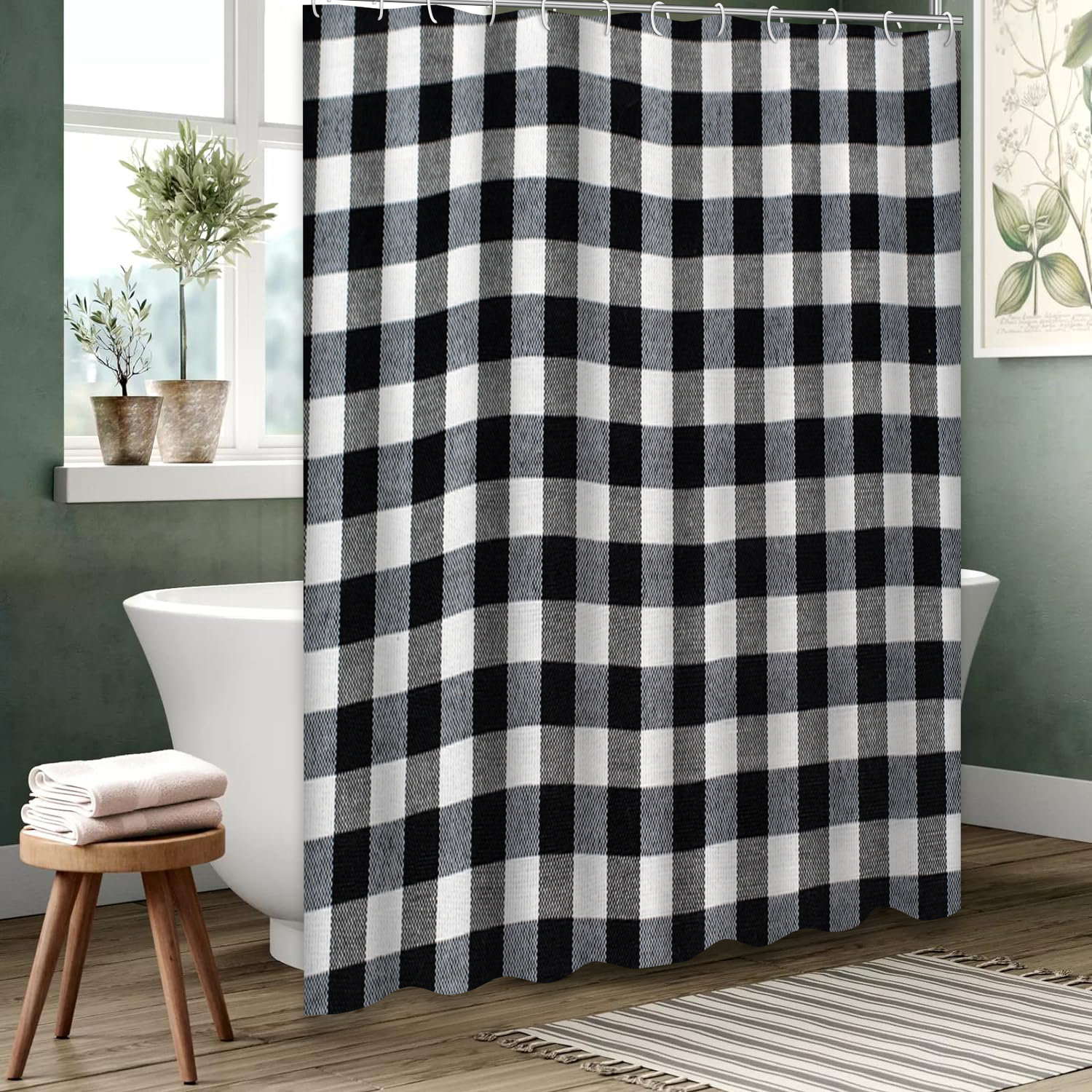 East Urban Home Waterproof Black Plaid Shower Curtain, Buffalo Check ...