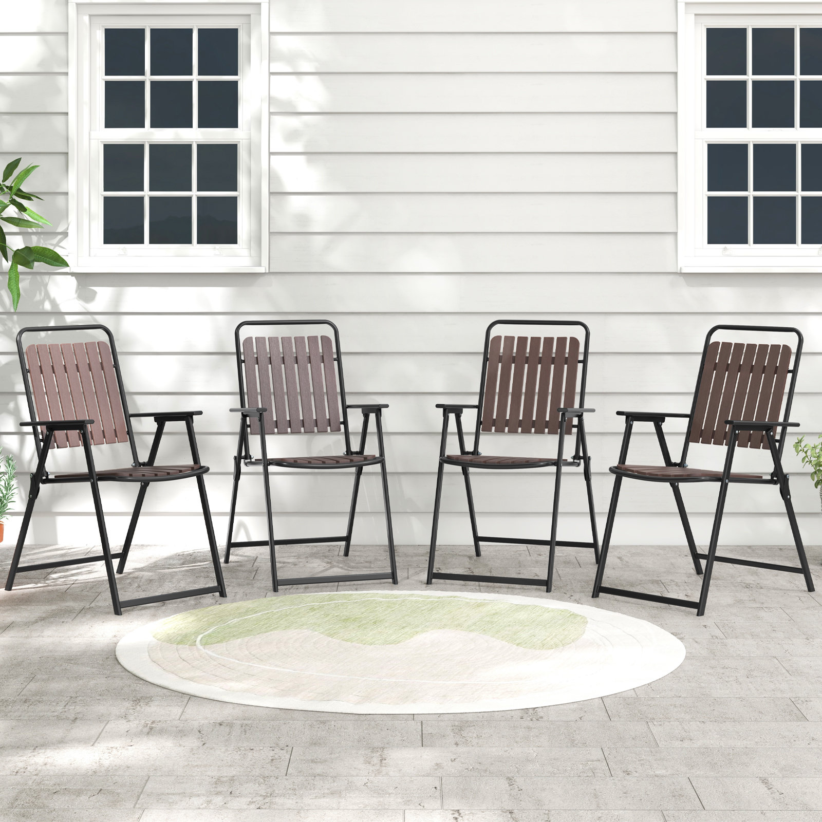 Ebern Designs 4 pcs Patio Folding Chairs Portable Outdoor Dining Chairs ...