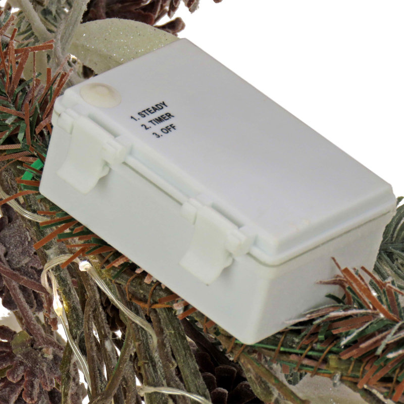 The Holiday Aisle® 24" Alpine Snow Lump Wreath, 150 White LED Rice ...