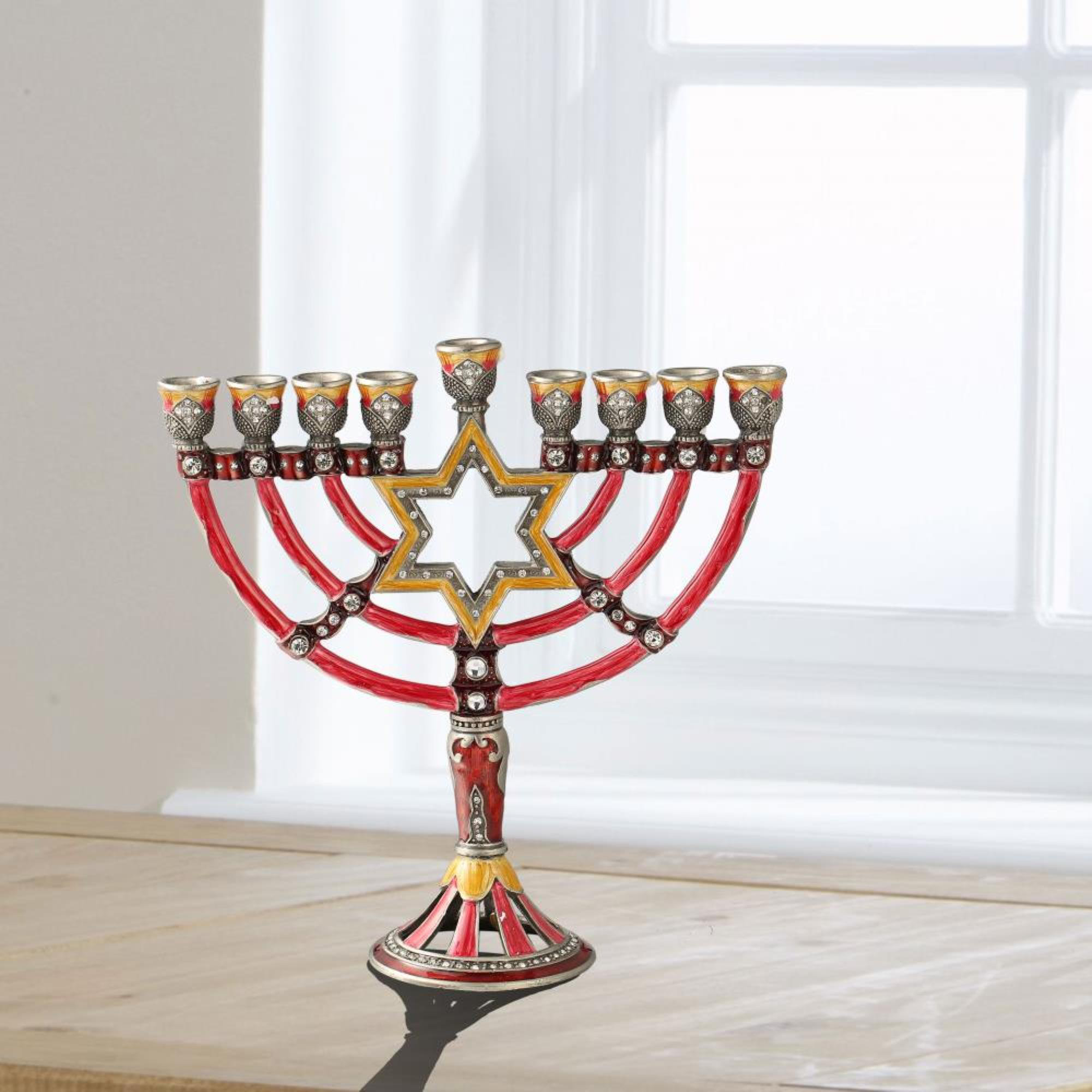Matashi Crystal Hanukkah Set - Hand Painted Enamel Menorah W/ Star Of ...