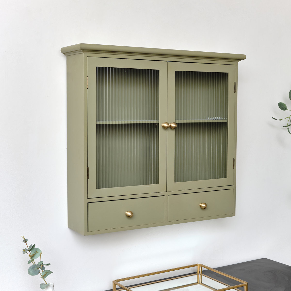 Melody Maison Pale Reeded Glass Wall Cabinet With Drawers | Wayfair.co.uk