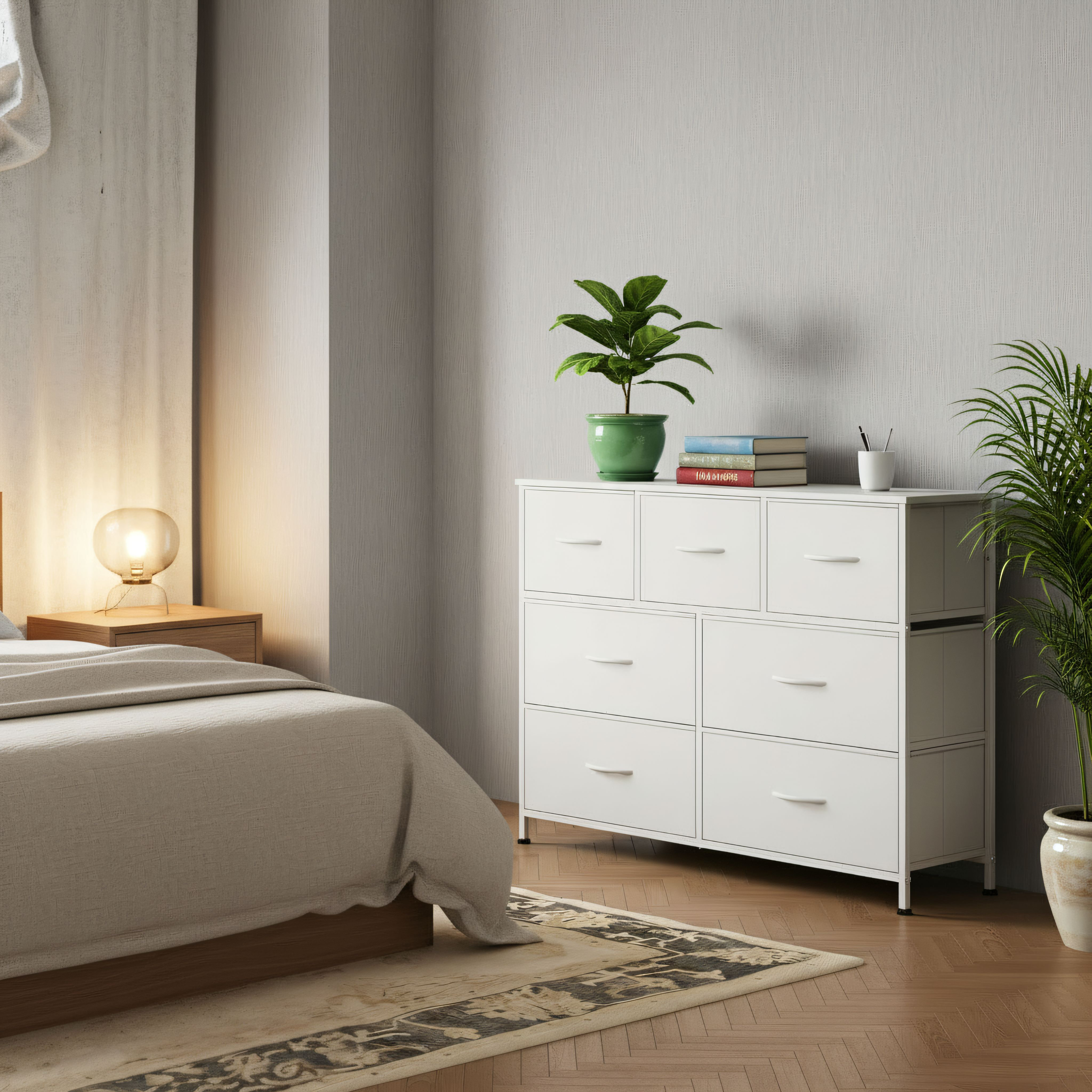 Winston Porter White Multi-Functional Seven-Drawer Chest Of Cabinets ...