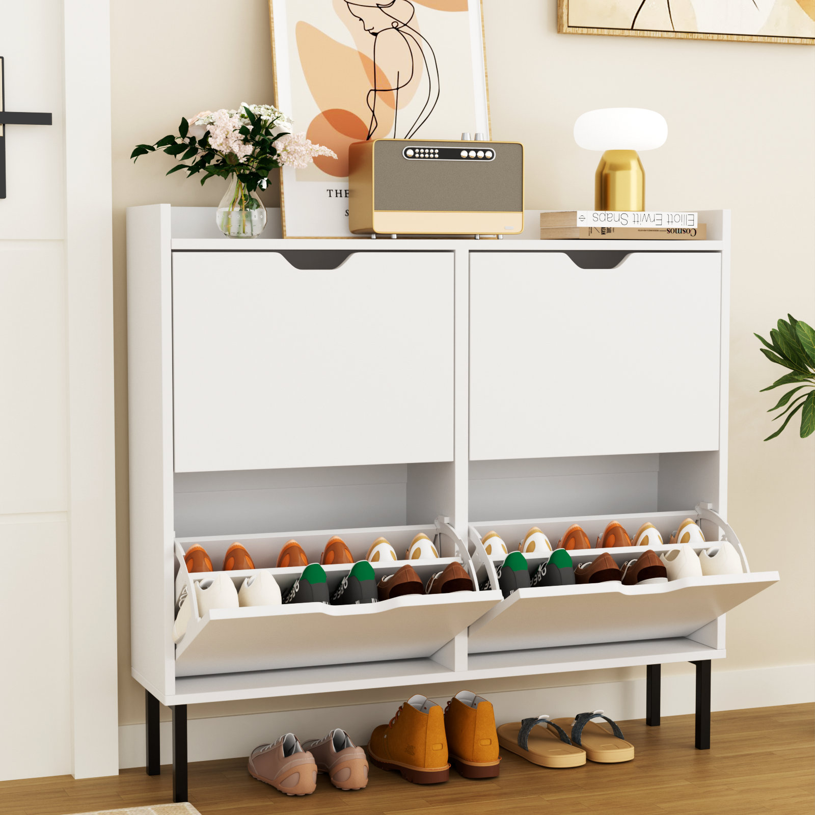 Latitude Run® 24 Pair Shoe Storage Cabinet with Concealed Handle, Steel ...