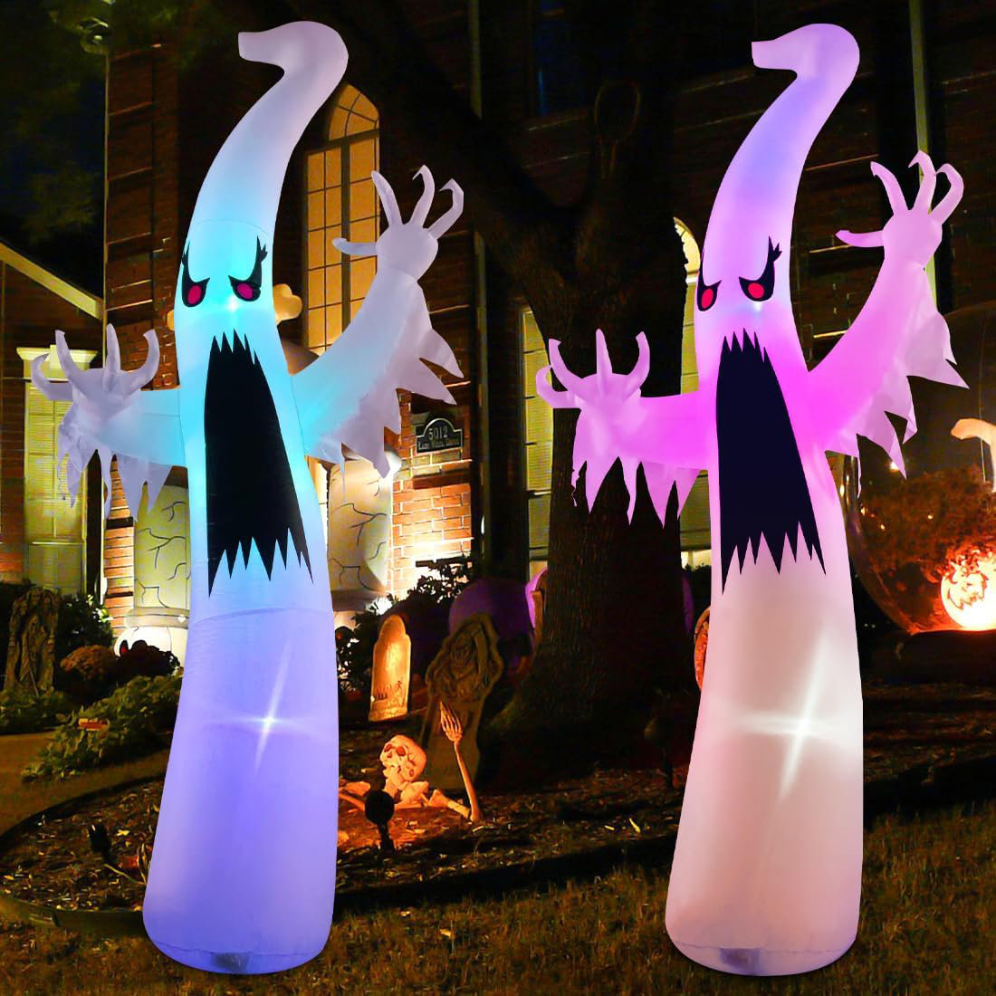 The Holiday Aisle® Halloween Inflatable Outdoor Colorful Blow Up Ghost ...
