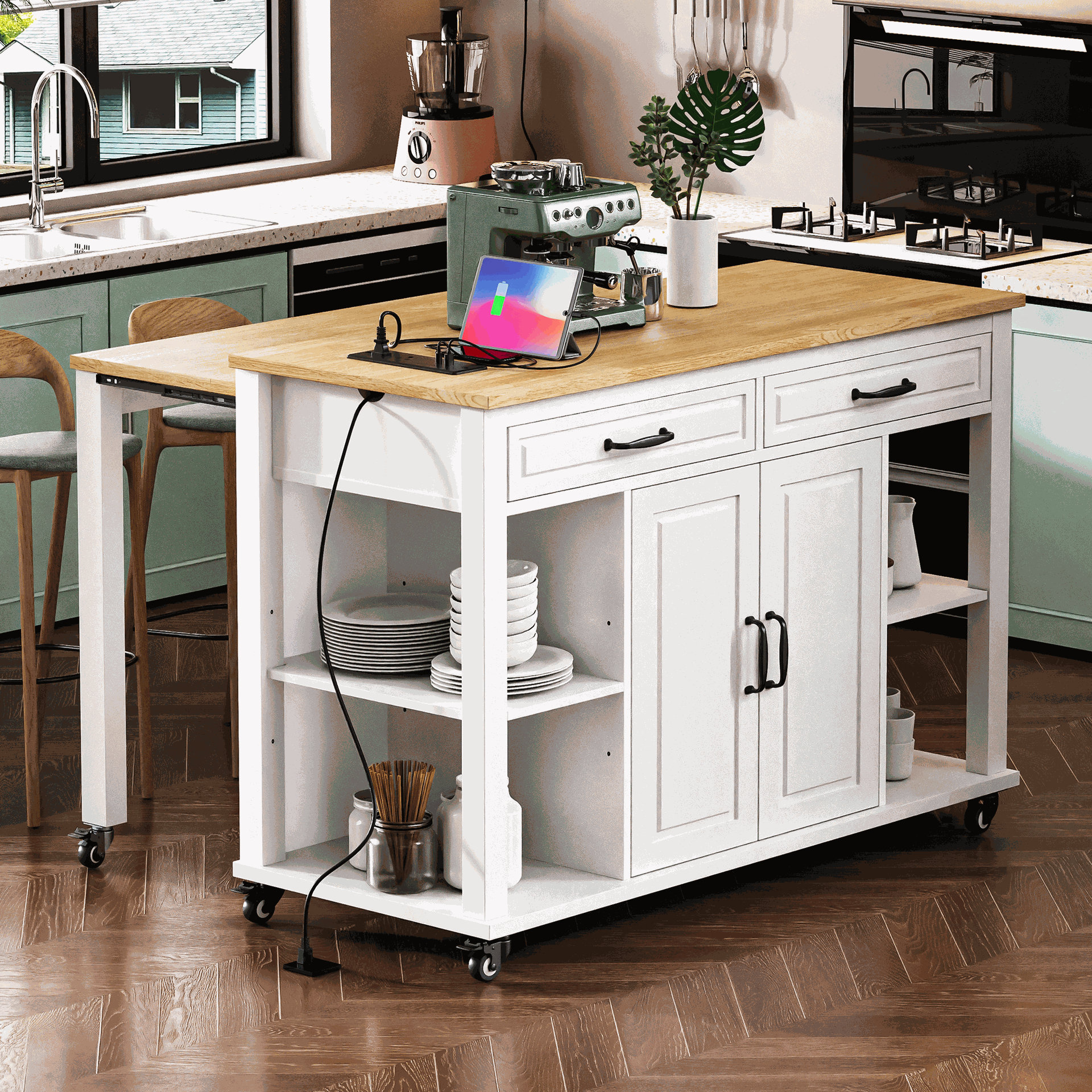 Lark Manor 47 Inch Modern Kitchen Island With Extendable Dining Table ...