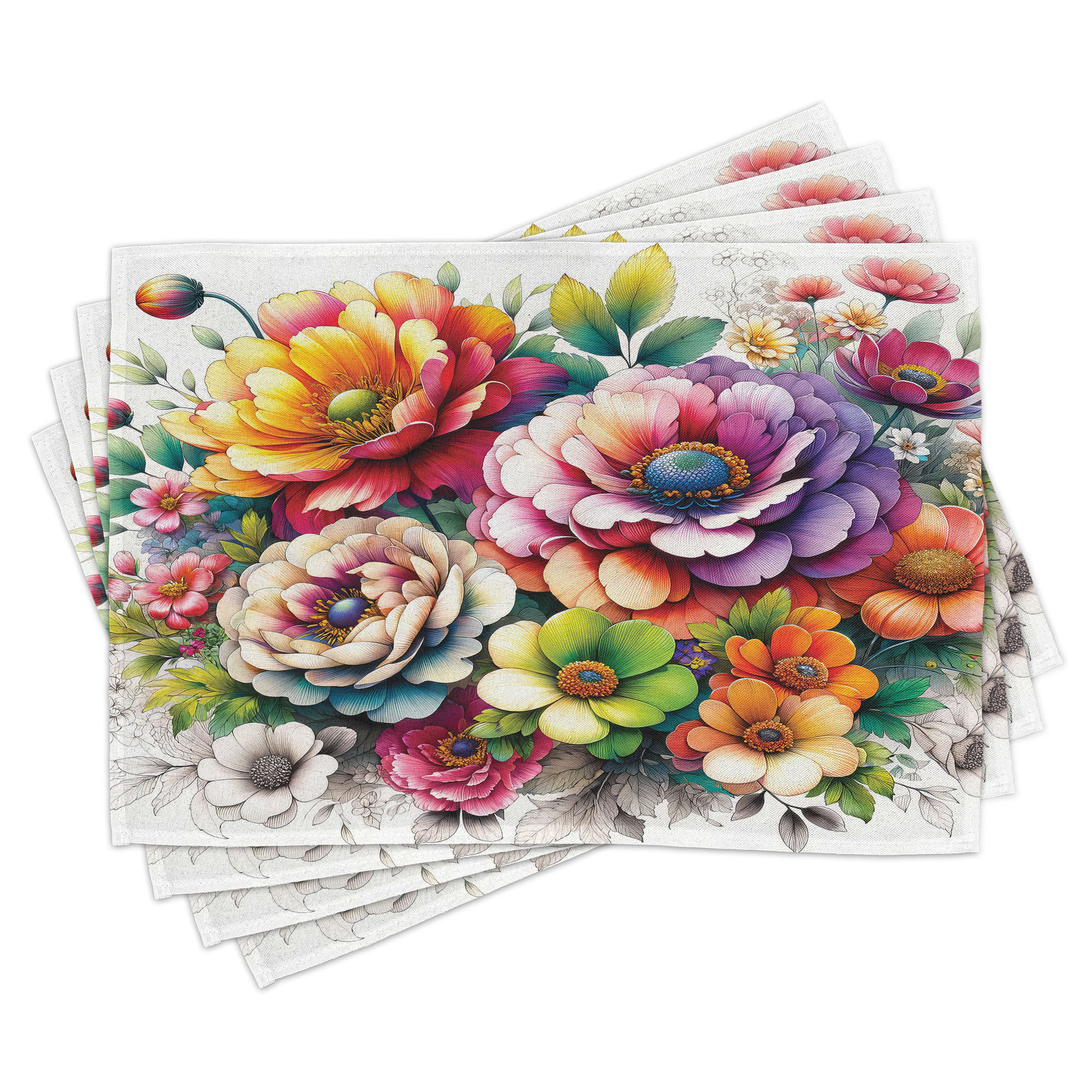 Ambesonne Colorful Place Mats Set of 4 Spring Peony Flowers Boho ...