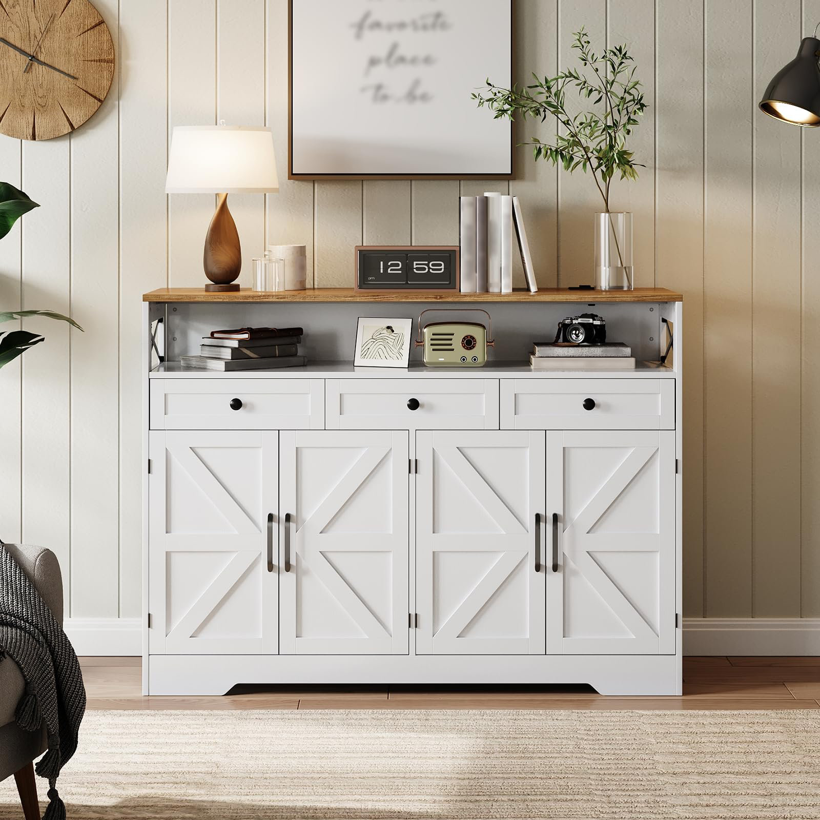 Gracie Oaks 51" Farmhouse Sideboard Buffet Cabinet with Charging ...