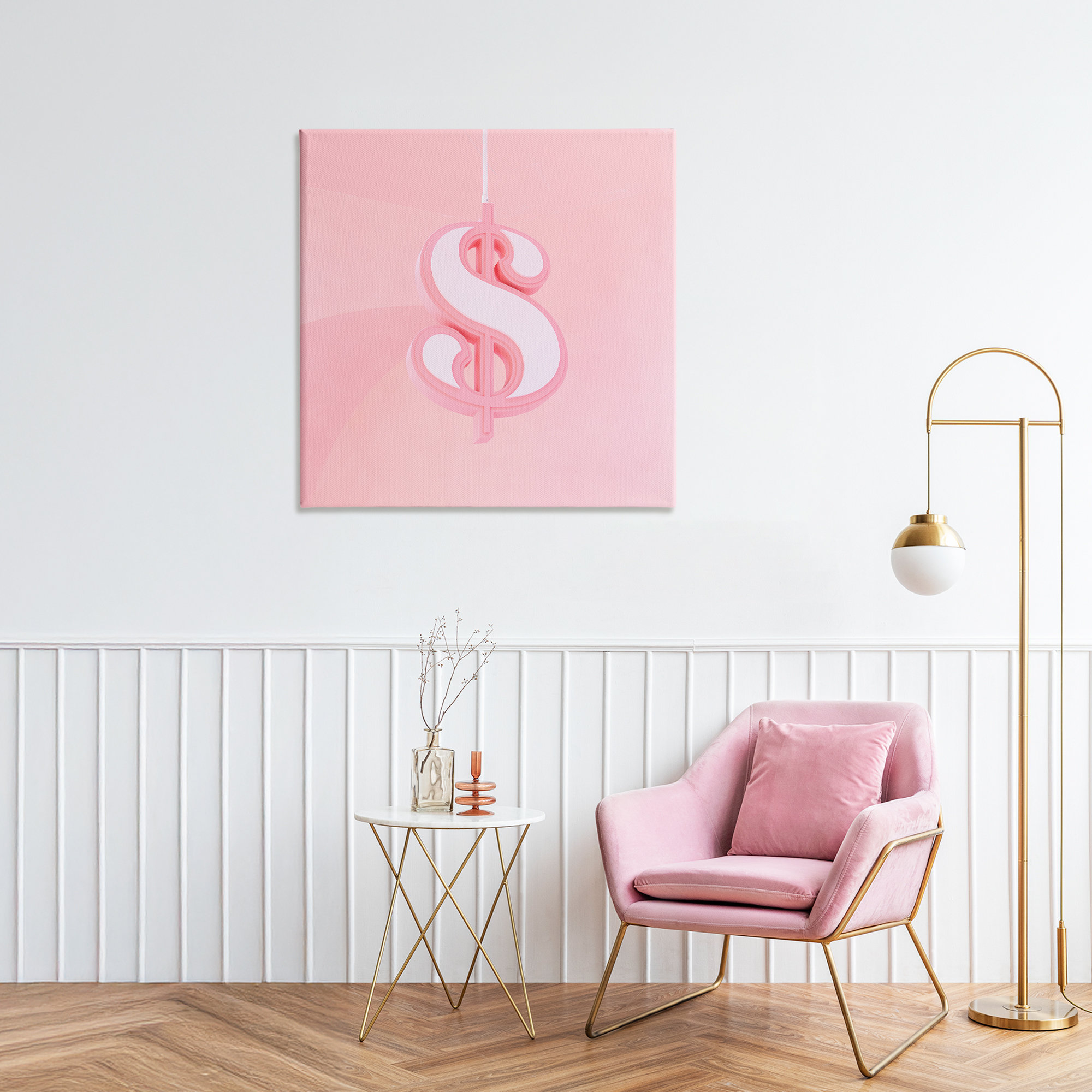 Ebern Designs Pink Pastel Dollar Sign Canvas, design by LISH Creative ...