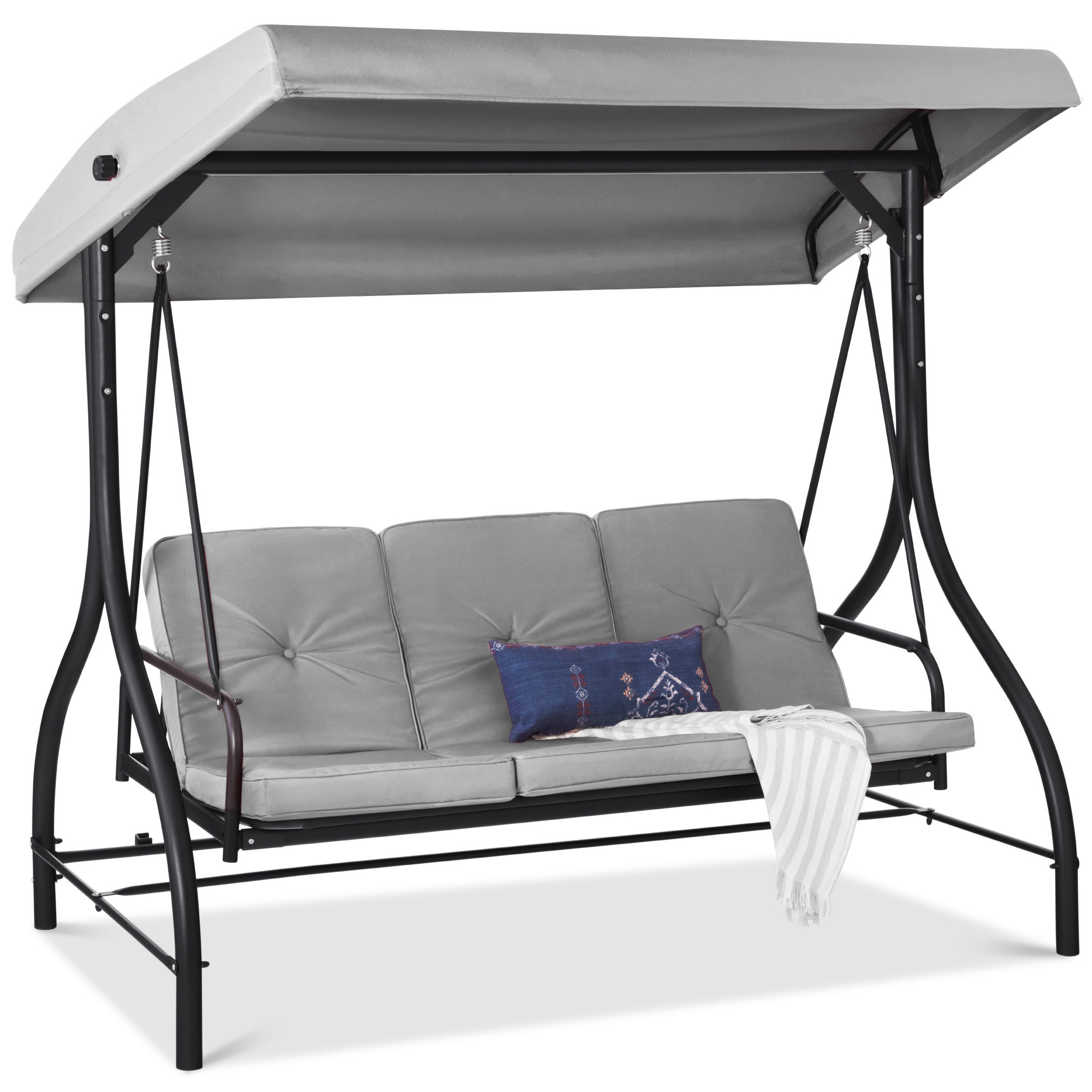 Arlmont & Co. Kingsteignt 3-Seat Outdoor Converting Canopy Swing Glider ...