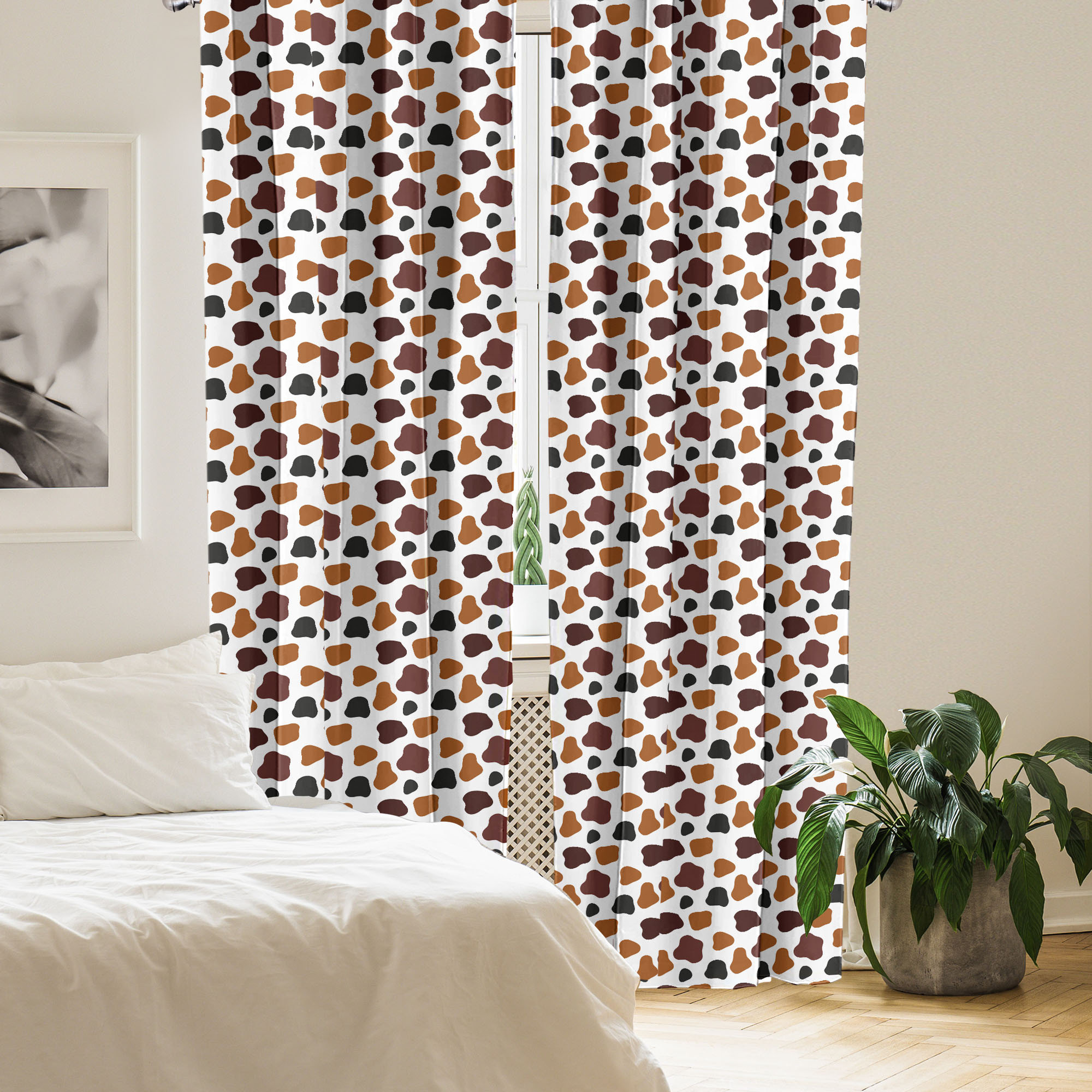 Latitude Run® Cow Print 4-Panel Curtains, Abstract Cow Hide, White ...
