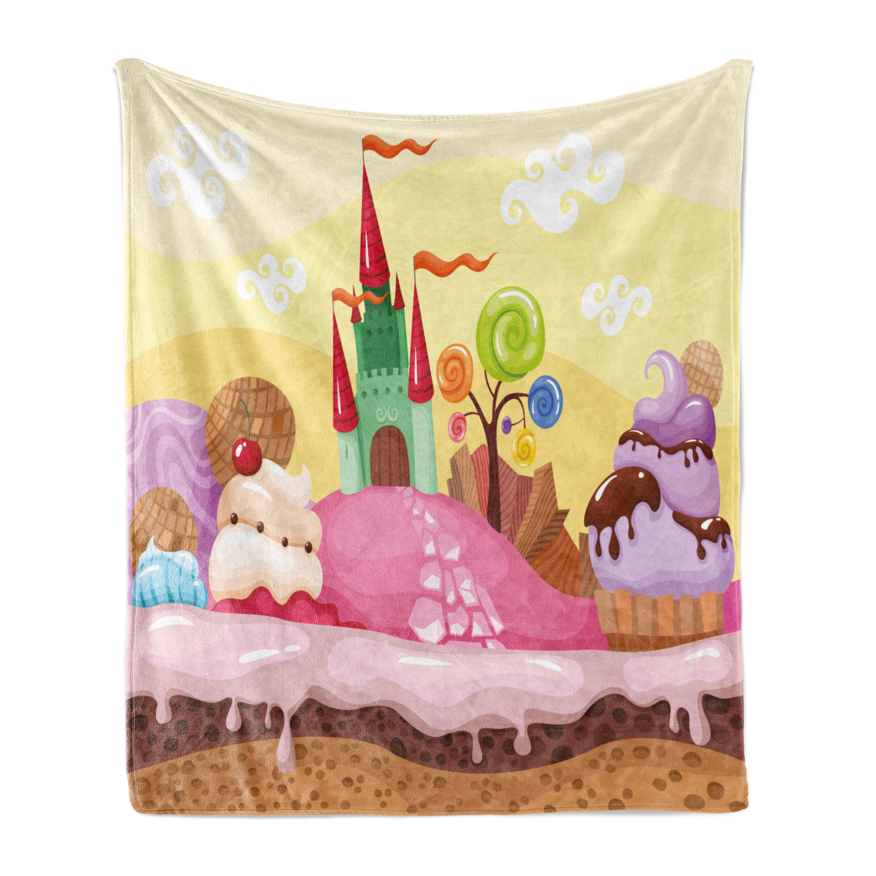 Ambesonne Cartoon Fleece Throw Blanket Castle Scenery Sand Brown and ...