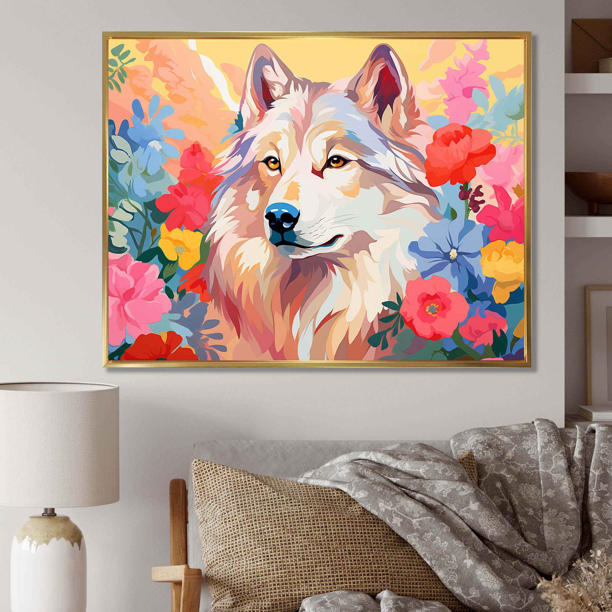 Loon Peak® Impressionist Colorful Wolf Blooms III - Wolf Animal Wall ...