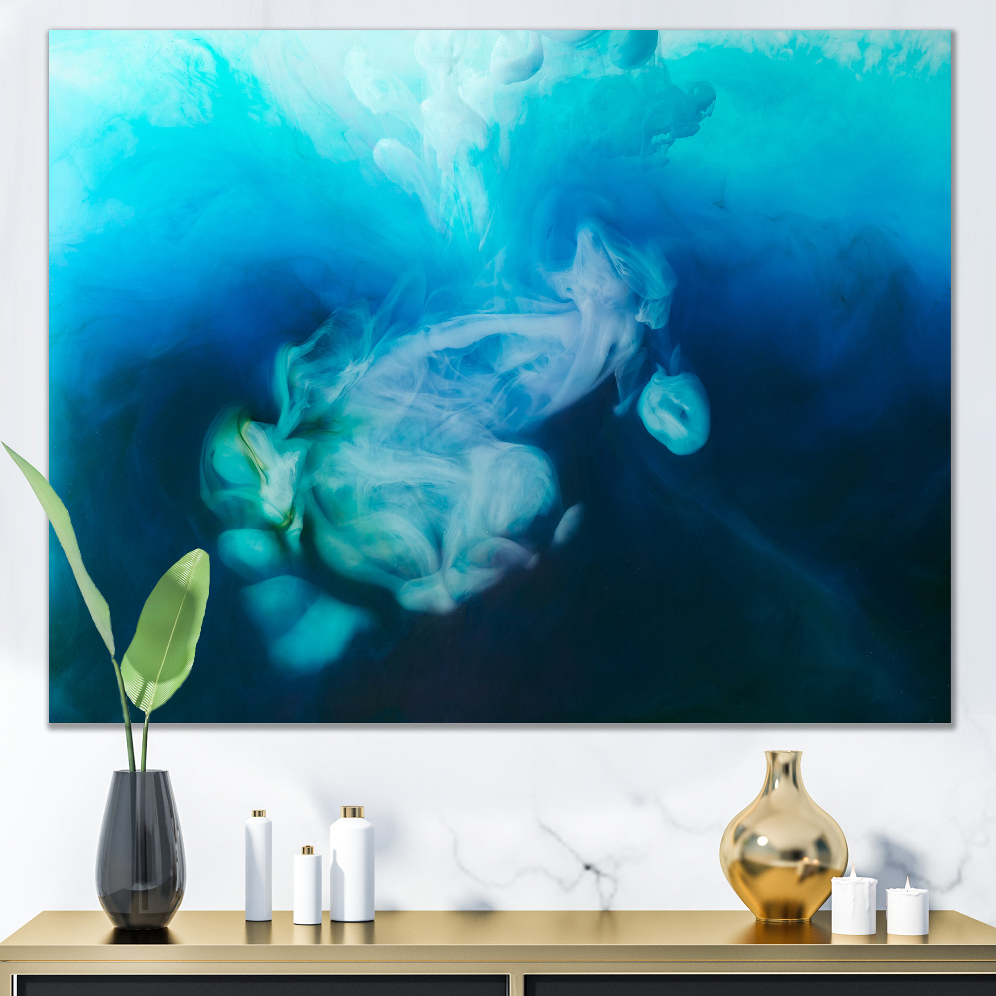 Wrought Studio™ Blue Ink Mixing In Water - Modern Canvas Art Print ...