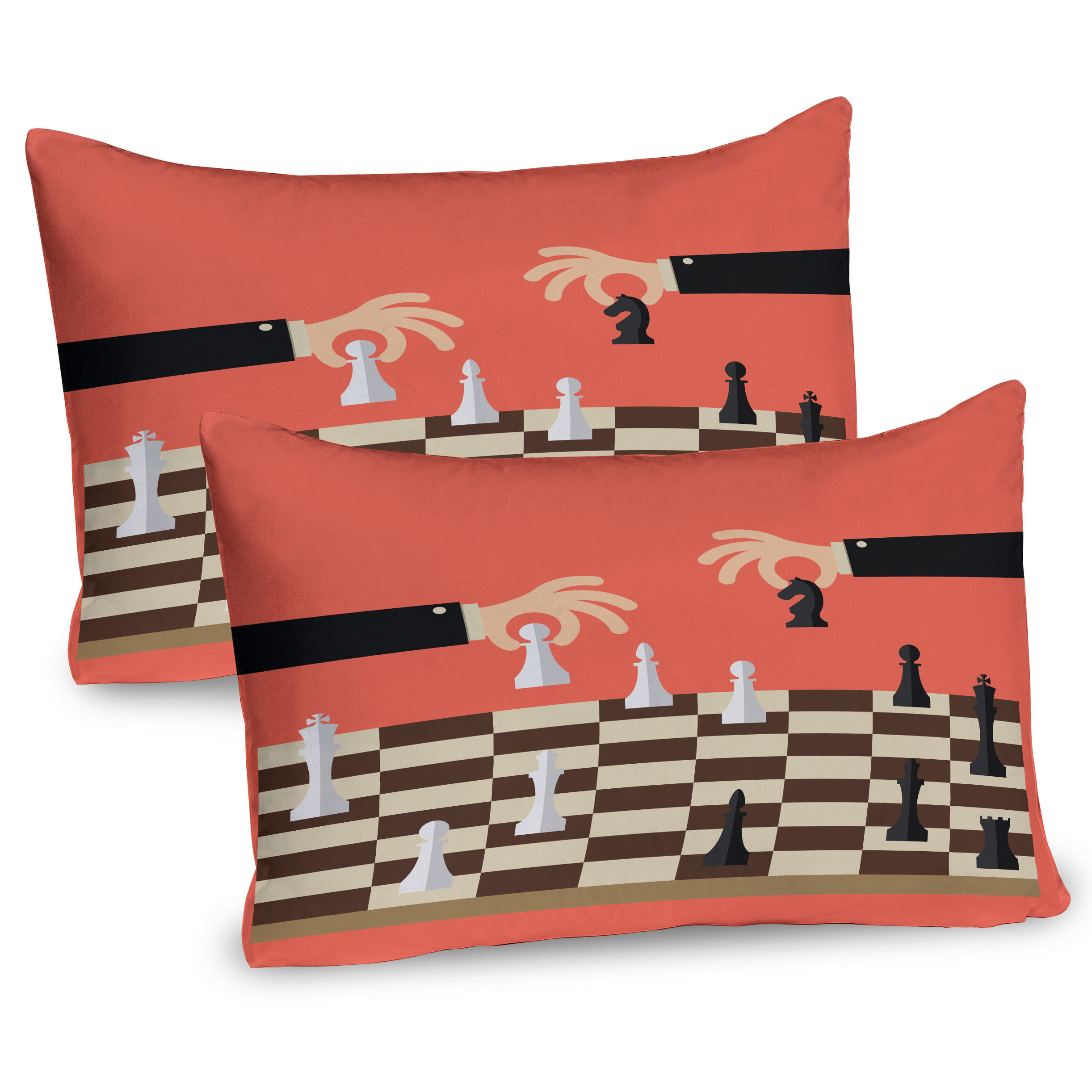 Ambesonne Board Game Pillow Sham 2 Pack Cartoon Chess 2 Hands Coral ...