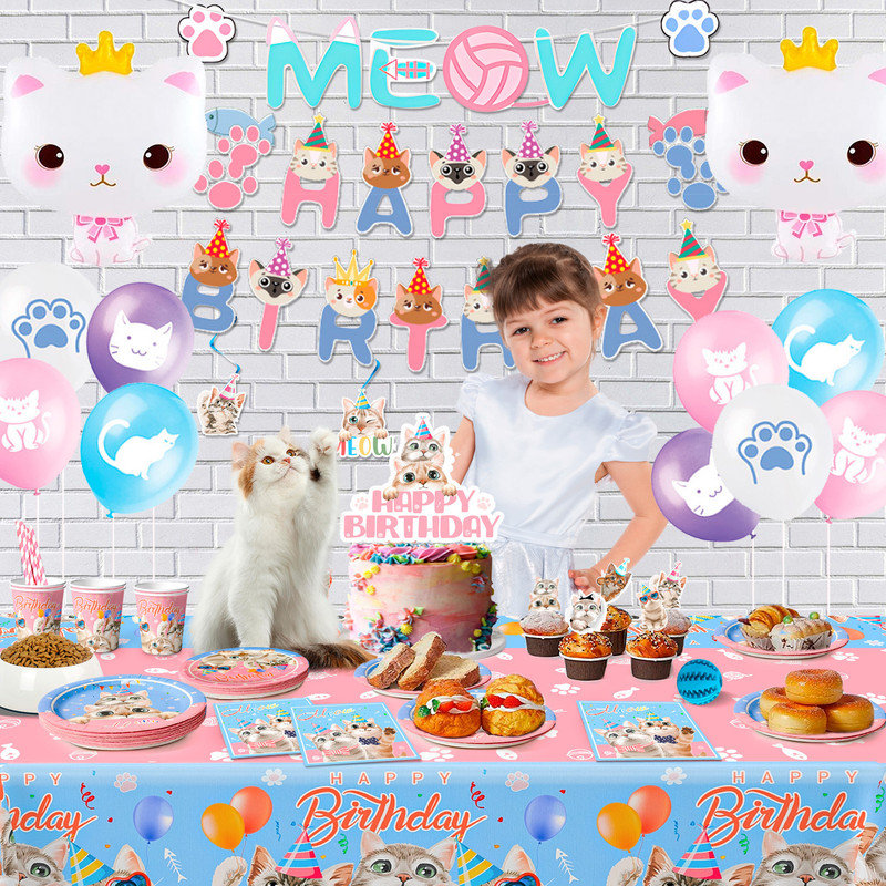 The Party Aisle Cat Party Supplies,116pcs Cat Birthday Decorations ...