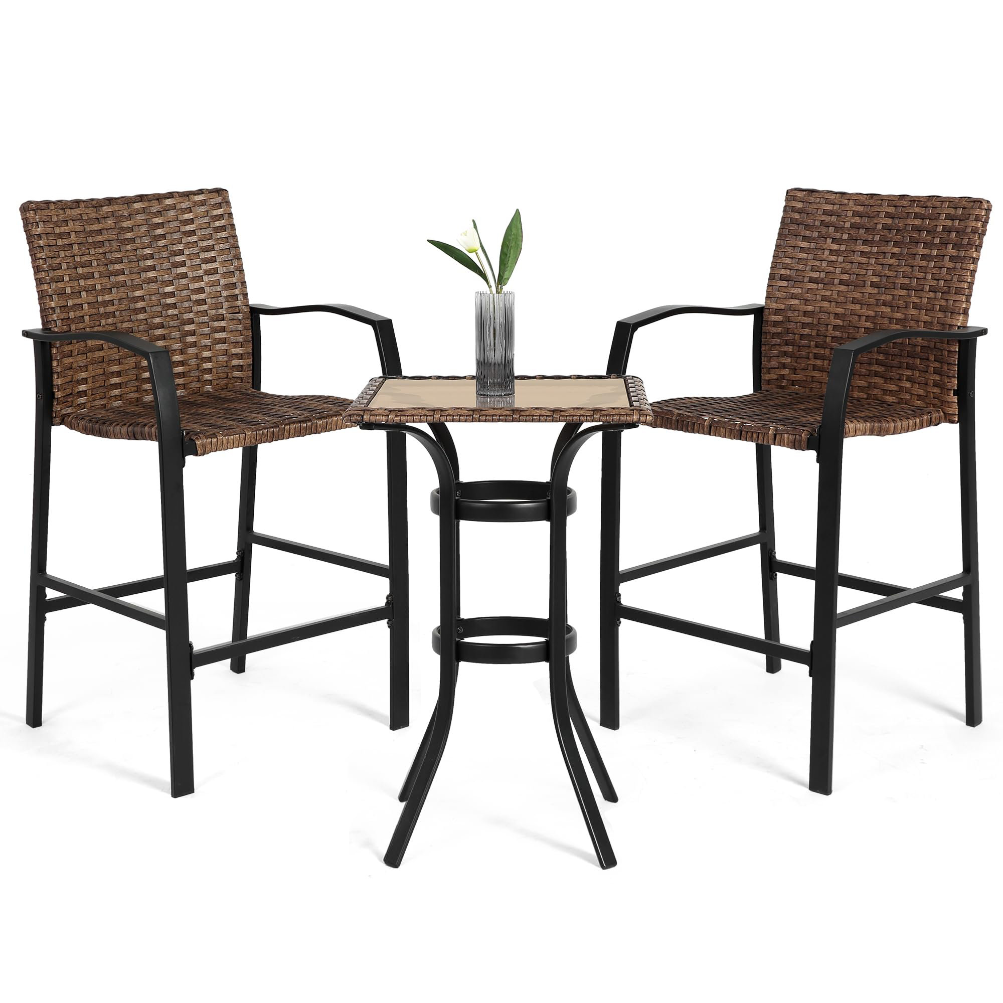Winston Porter 3 Piece Wicker Metal Frame Outdoor Patio Bar Set with ...