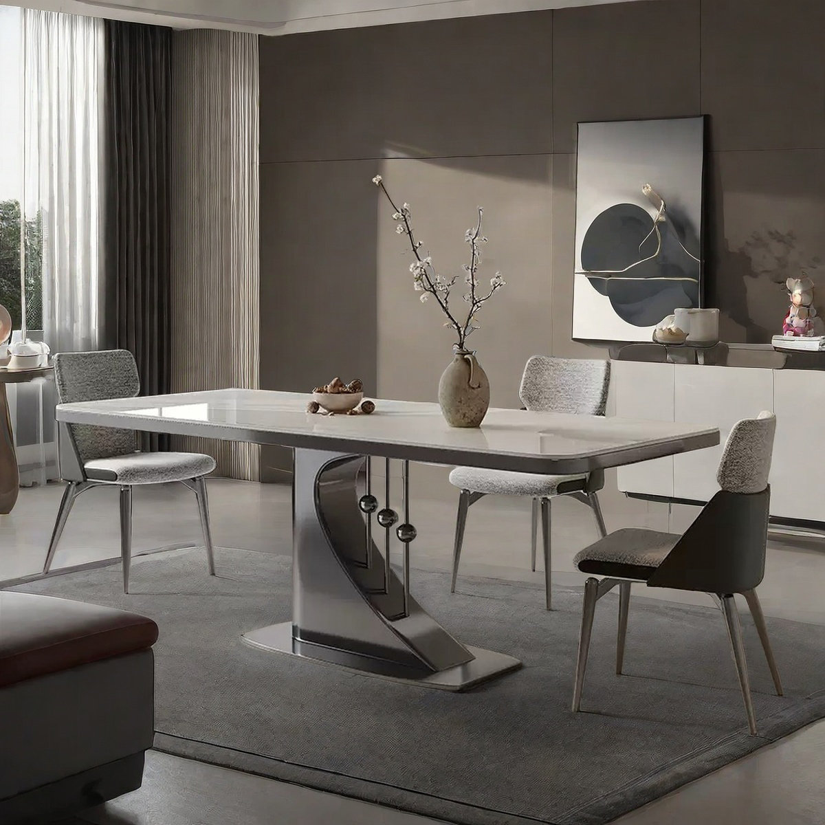 ALLNICEDT Elegant Microcrystalline Stone Dining Table Set | Wayfair