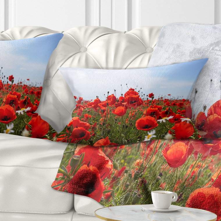 Design Art Red Poppies under Bright Blue Sky - Floral Printed Throw ...