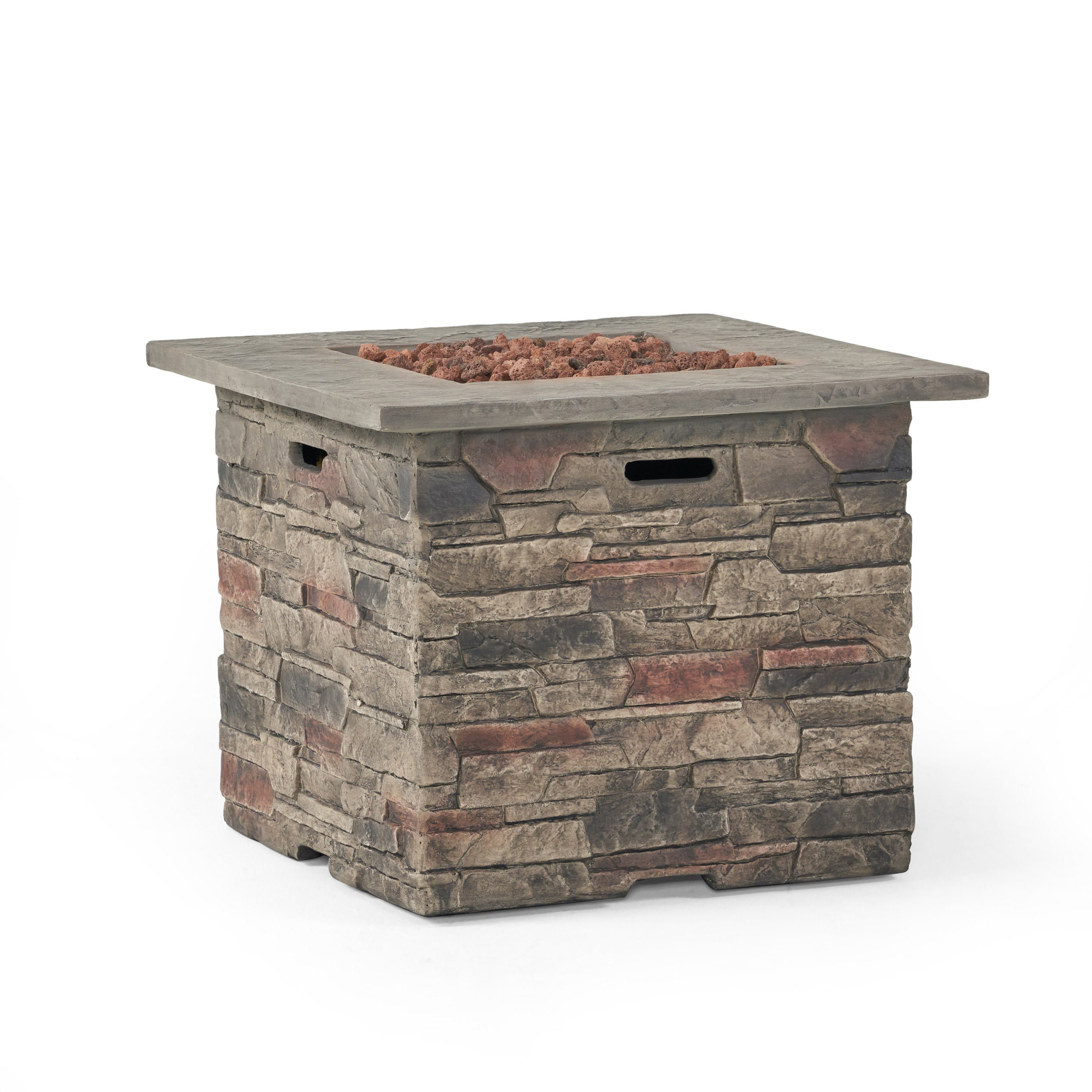 mondawe 32" Square Propane Fire Pit – 40,000 BTU, Stone Design with ...