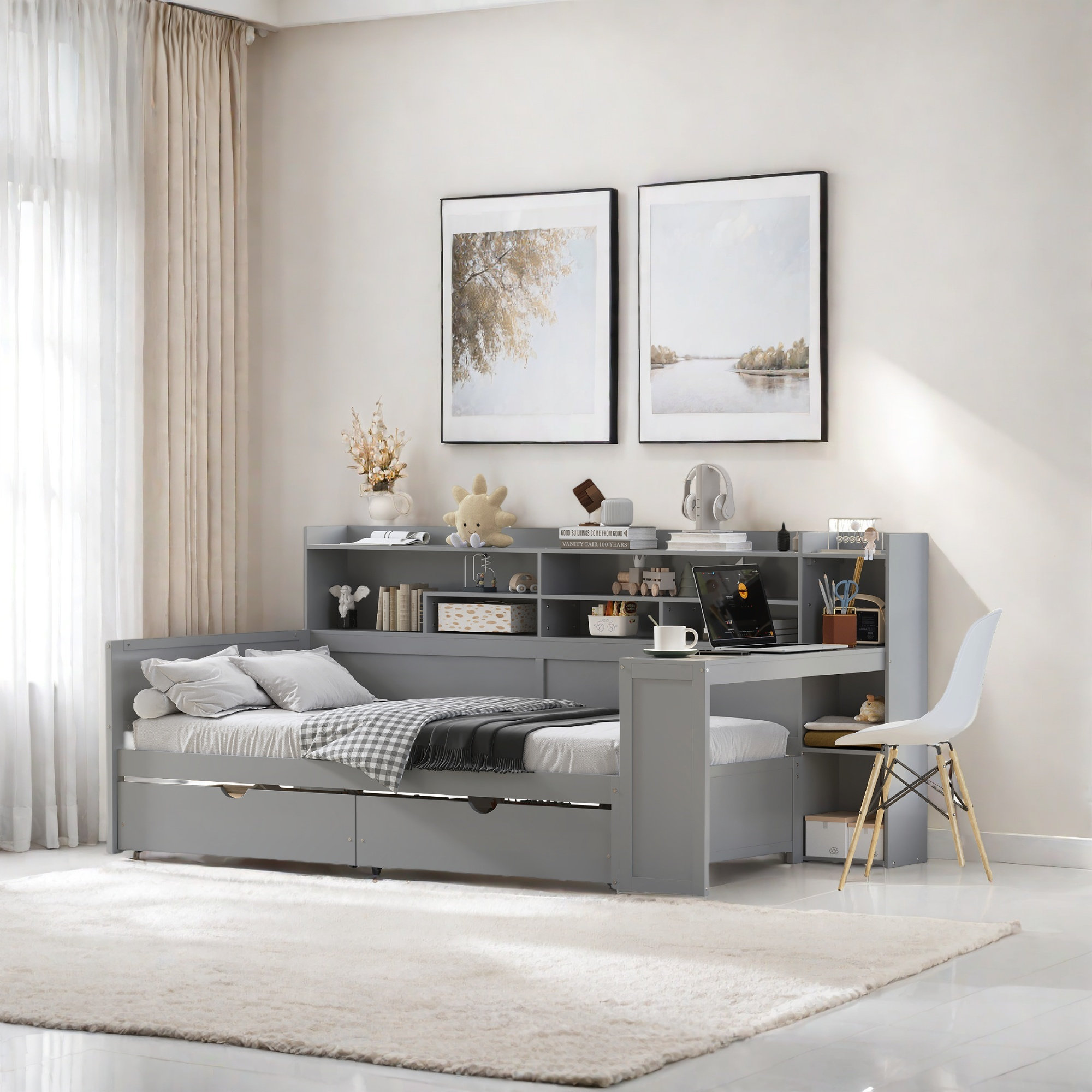 Latitude Run® Wooden Multi-functional Daybed With Storage Shelves, Twin ...