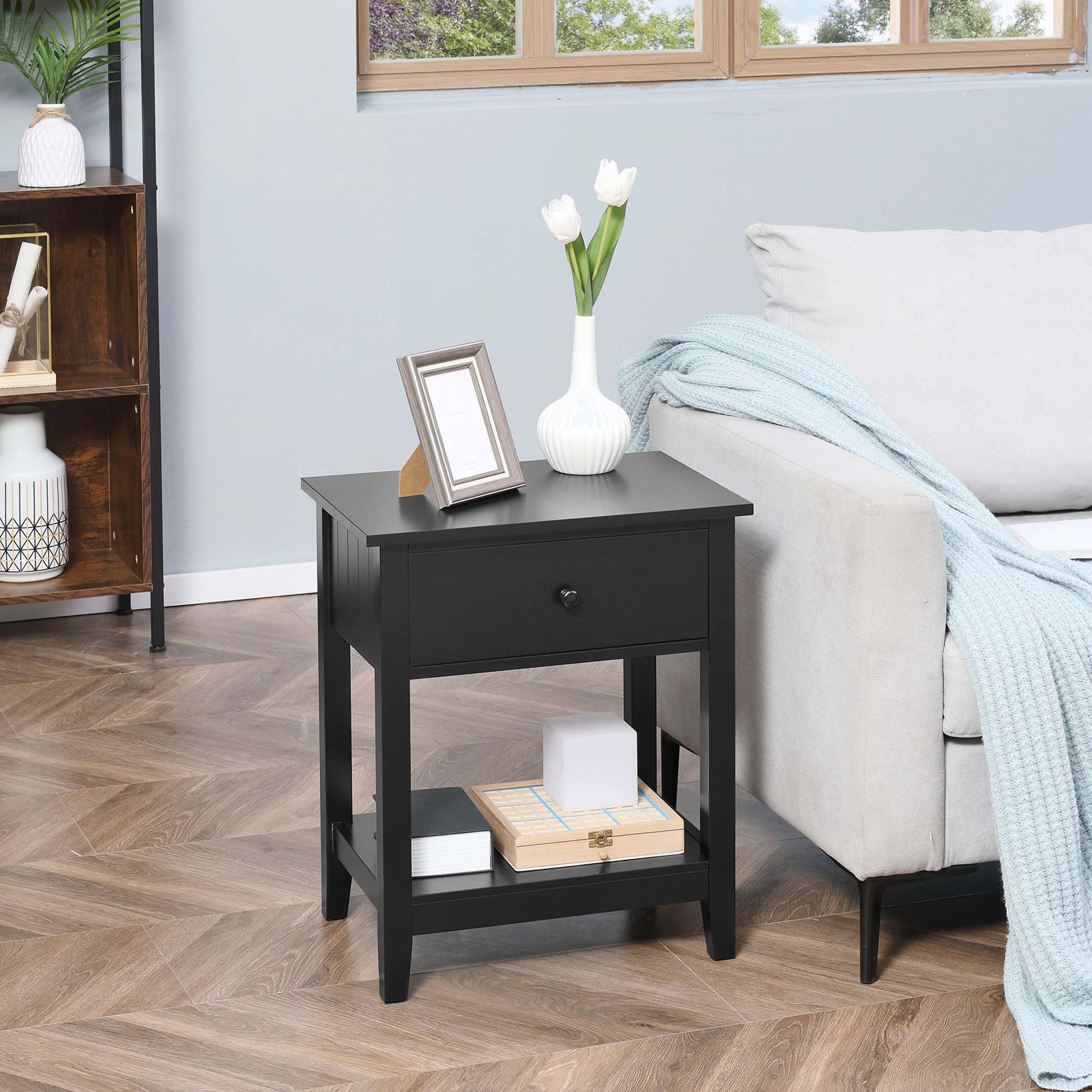 Lark Manor End Table, 2-tier Side Table with Drawer and Storage Shelf ...