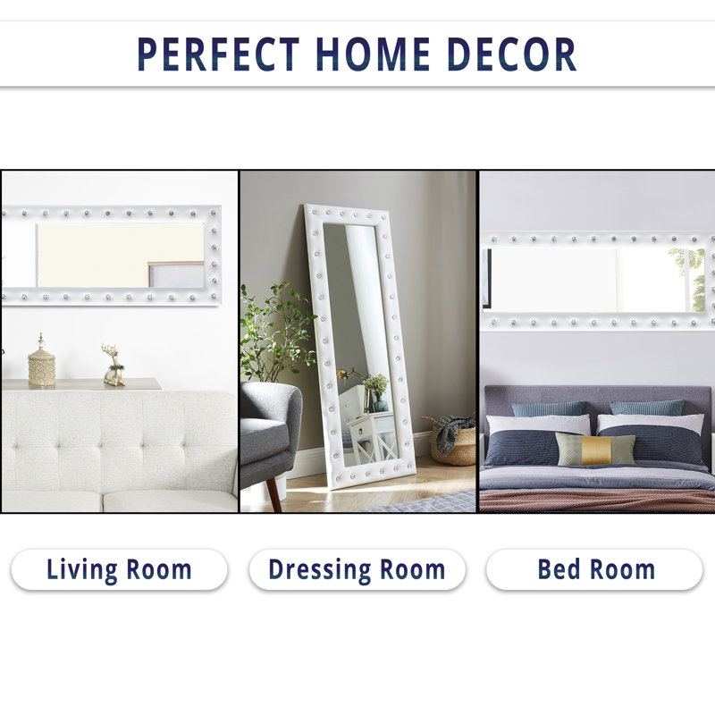 Everly Quinn Crystal Tufted Full Body Mirror, Large Floor Mirror, Full ...